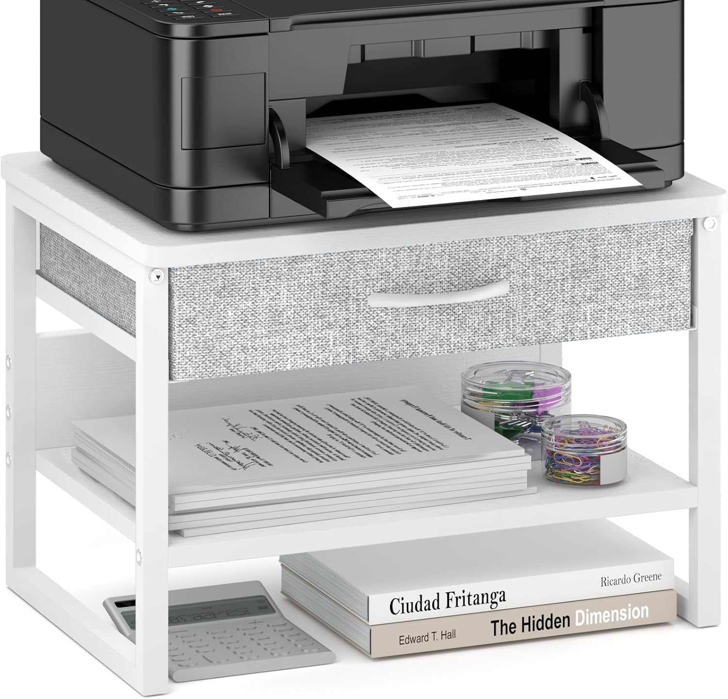 2-Tier Desktop Printer Stand with Storage Drawer for Home Office ...