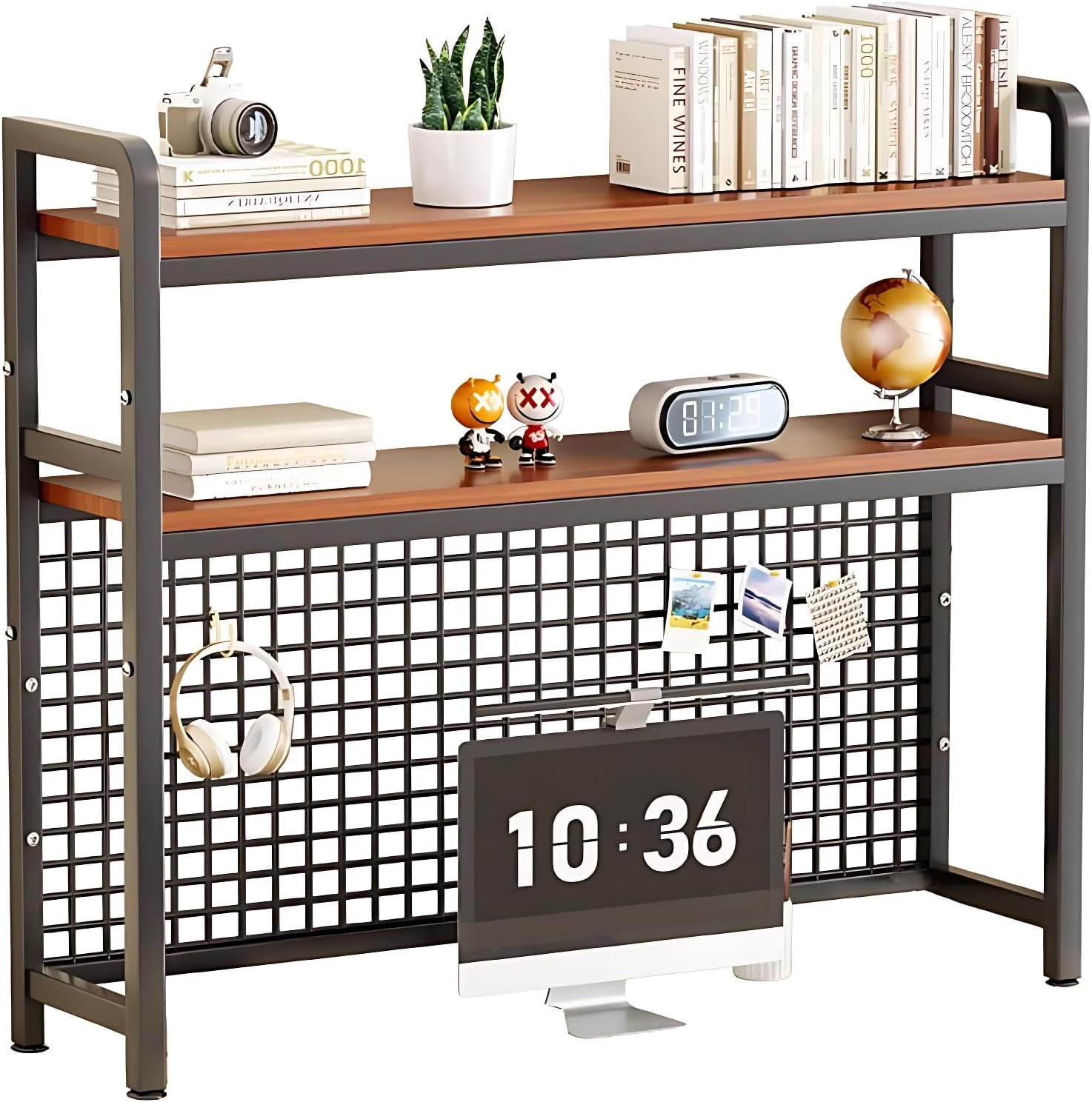 2-Tier Desktop Shelf Organizer, Modern Office Storage Rack, Wood ...