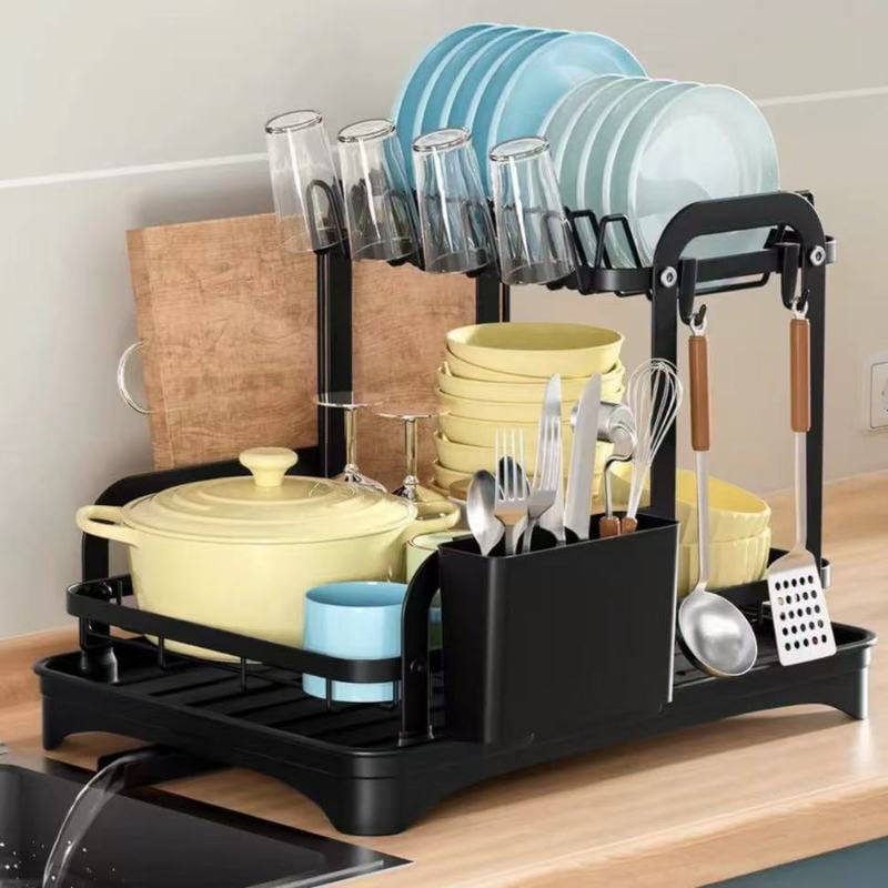 2 Tier Dish Bowl Drainer Storage Rack Kitchen Dish Drying Rack with ...