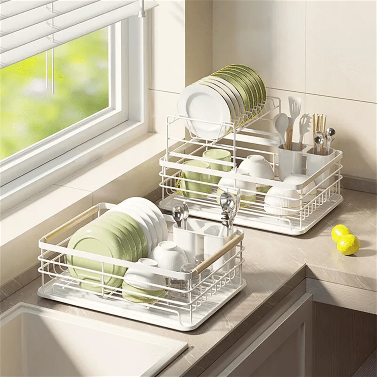 2 Tier Dish Drainer Rack Cutlery Holder Plate Rack Kitchen Sink With ...