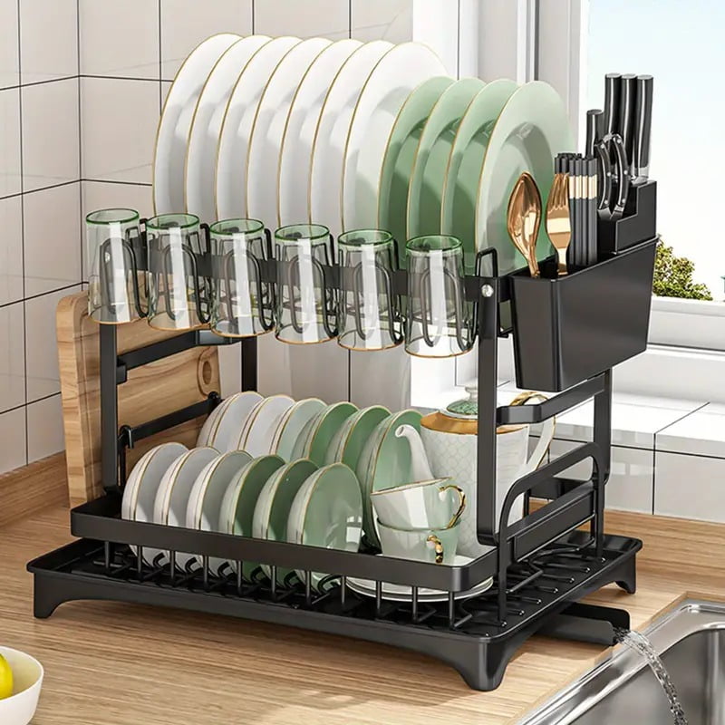 2-Tier Dish Drainer Rustproof Kitchen Organizer Dish Drying Rack ...
