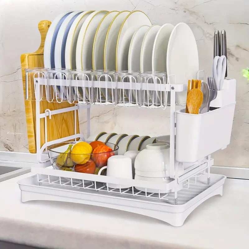 2-Tier Dish Drainer Rustproof Kitchen Organizer Dish Drying Rack ...