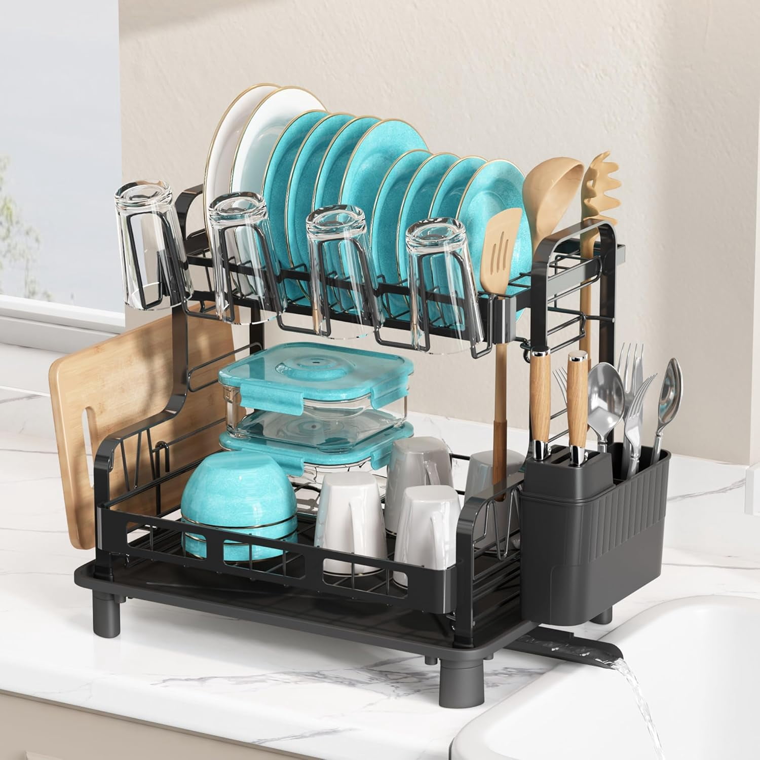 2 Tier Dish Drainers Drying Rack for Kitchen Counter Large Stainless ...