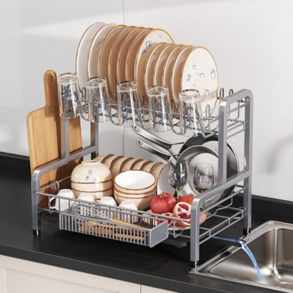 2 Tier Dish Drainers Drying Rack for Kitchen Counter Large Stainless ...