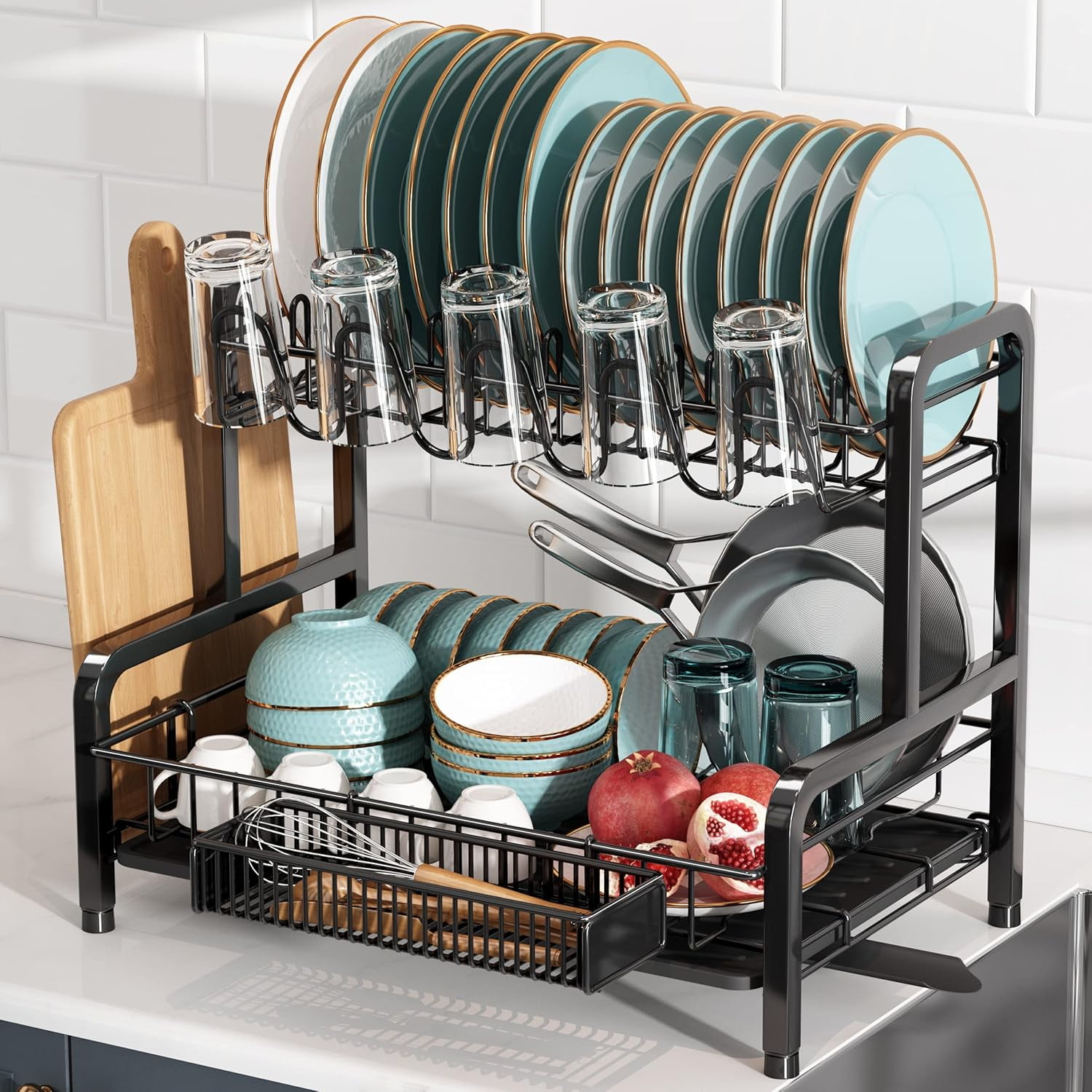 2 Tier Dish Drainers Drying Rack for Kitchen Counter Large Stainless ...