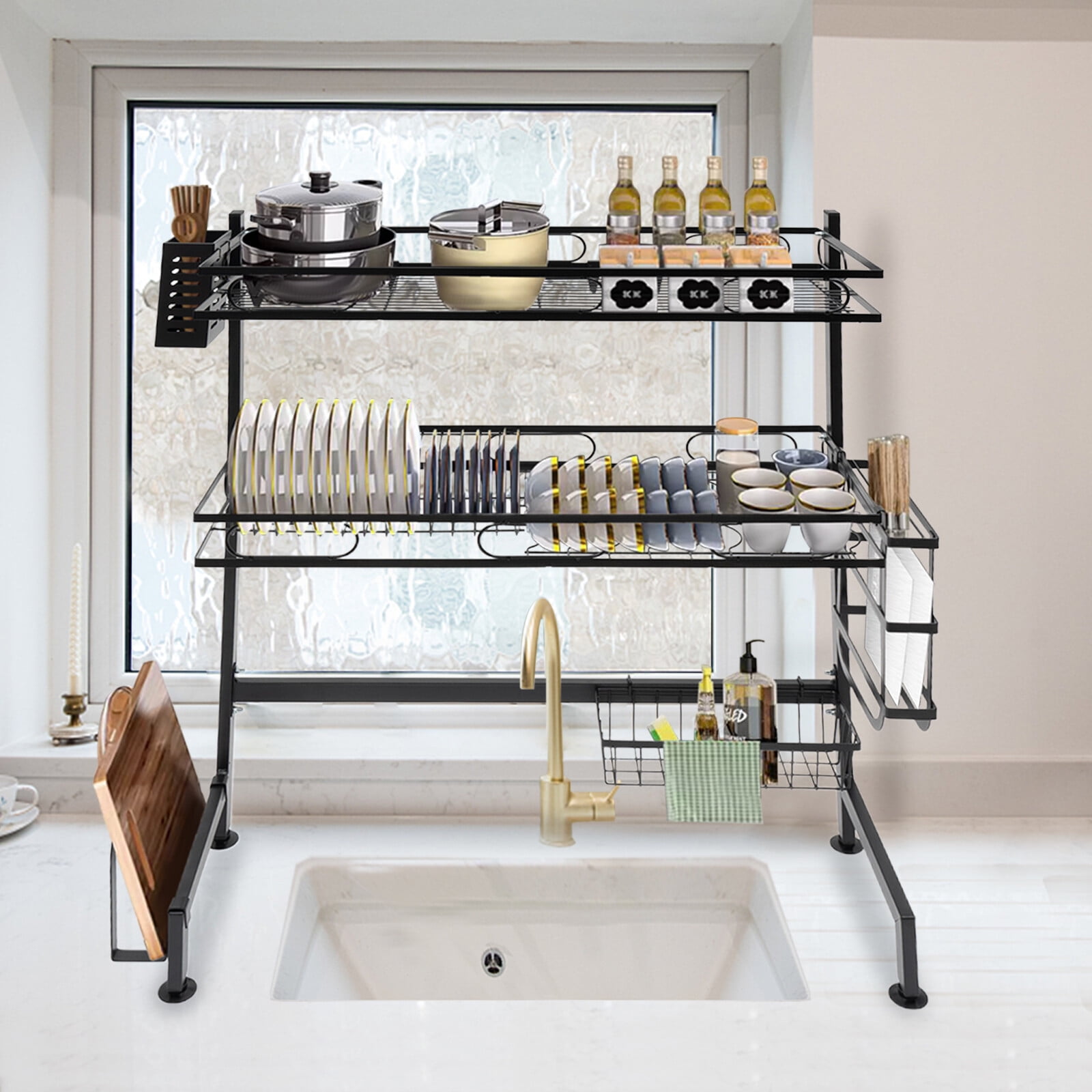 2 Tier Dish Dry Rack Kitchen With Cup Holder Dish Storage Rack Over ...