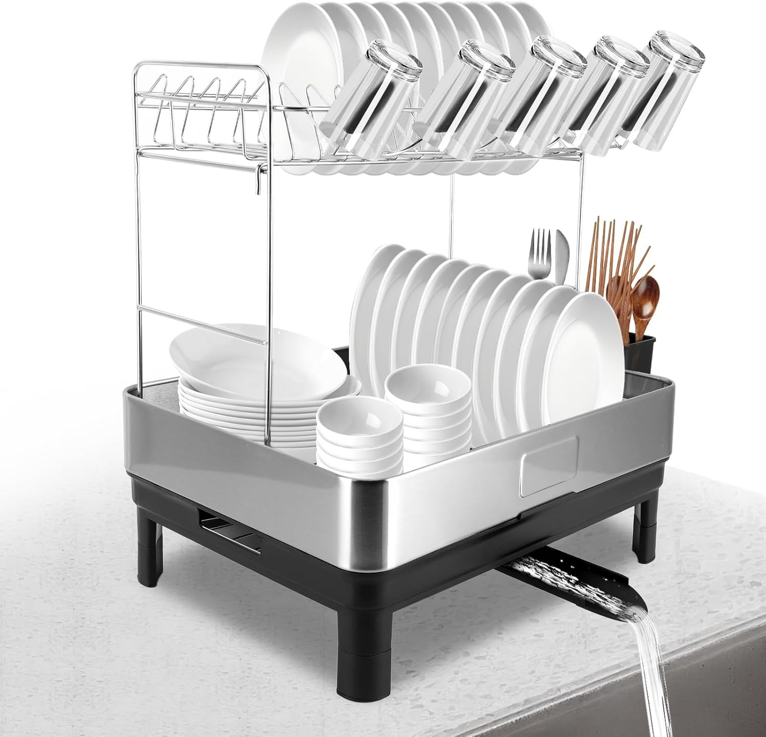 2 Tier Dish Drying Rack, 304 Stainless Steel Dish Drainer for Kitchen ...