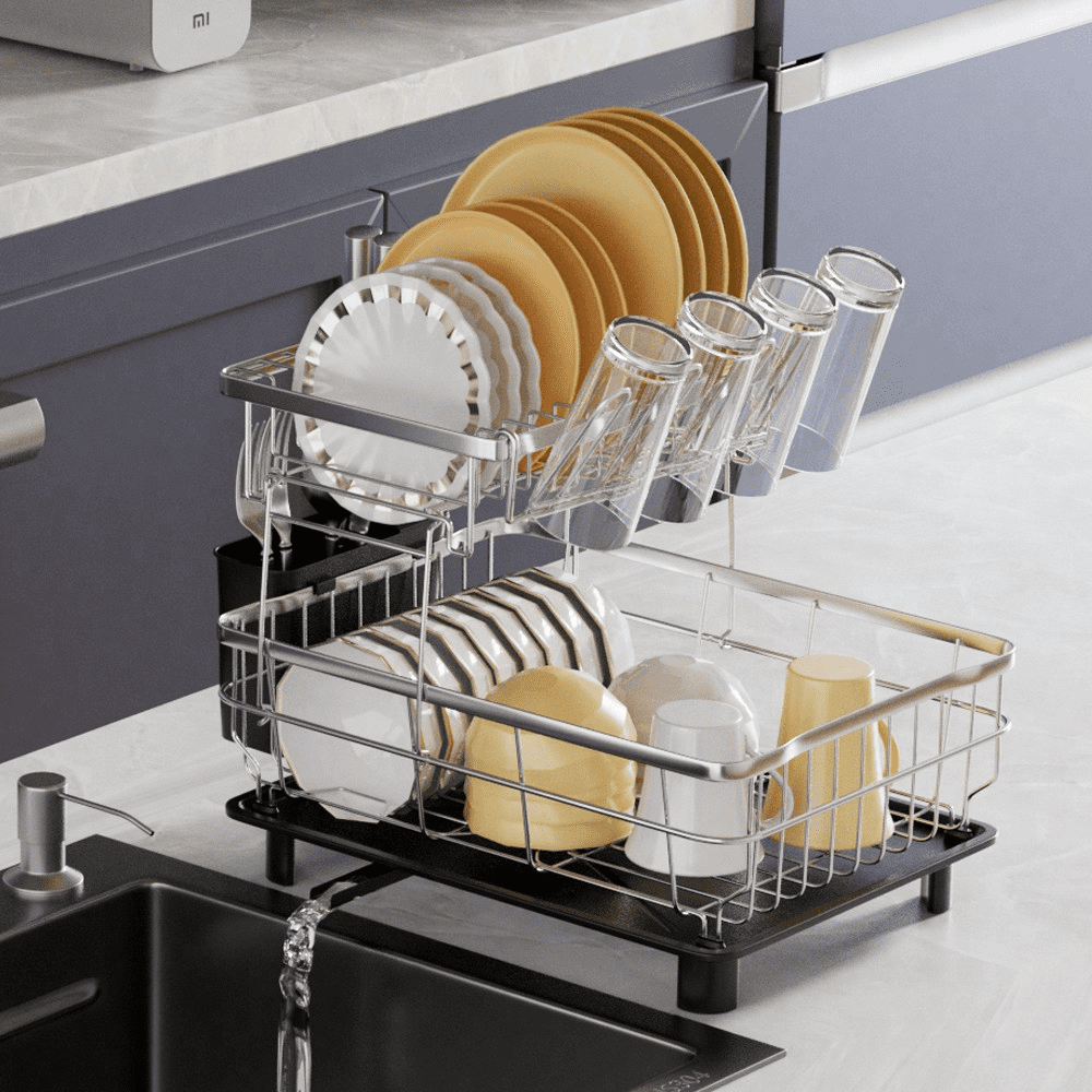 2 Tier Dish Drying Rack Dish Racks For Kitchen Counter Metal Dish ...