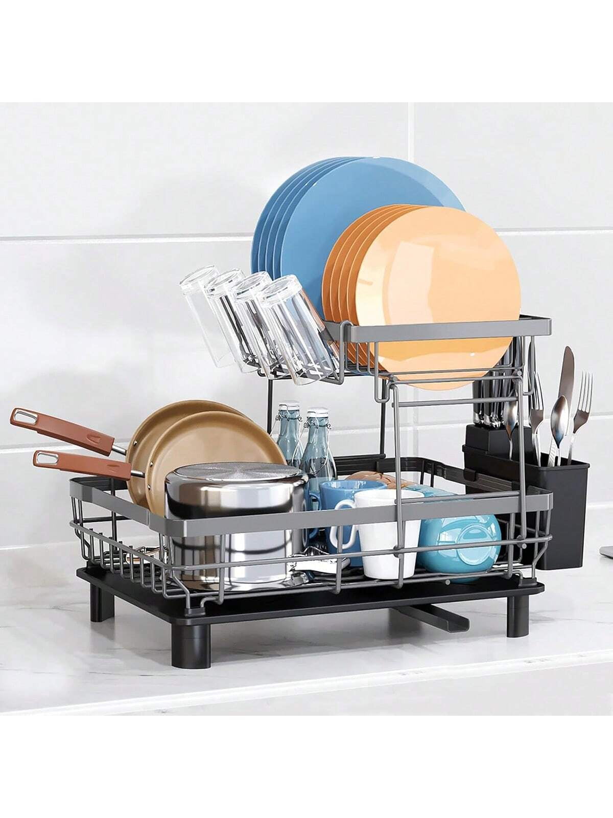 2 Tier Dish Drying Rack Dish Racks For Kitchen Counter Metal Dish ...