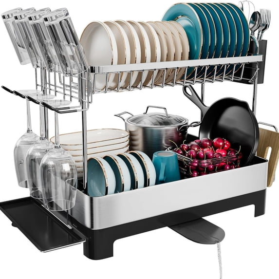 2 Tier Dish Drying Rack, Extra Large Dish Rack, Multifunctional Large ...