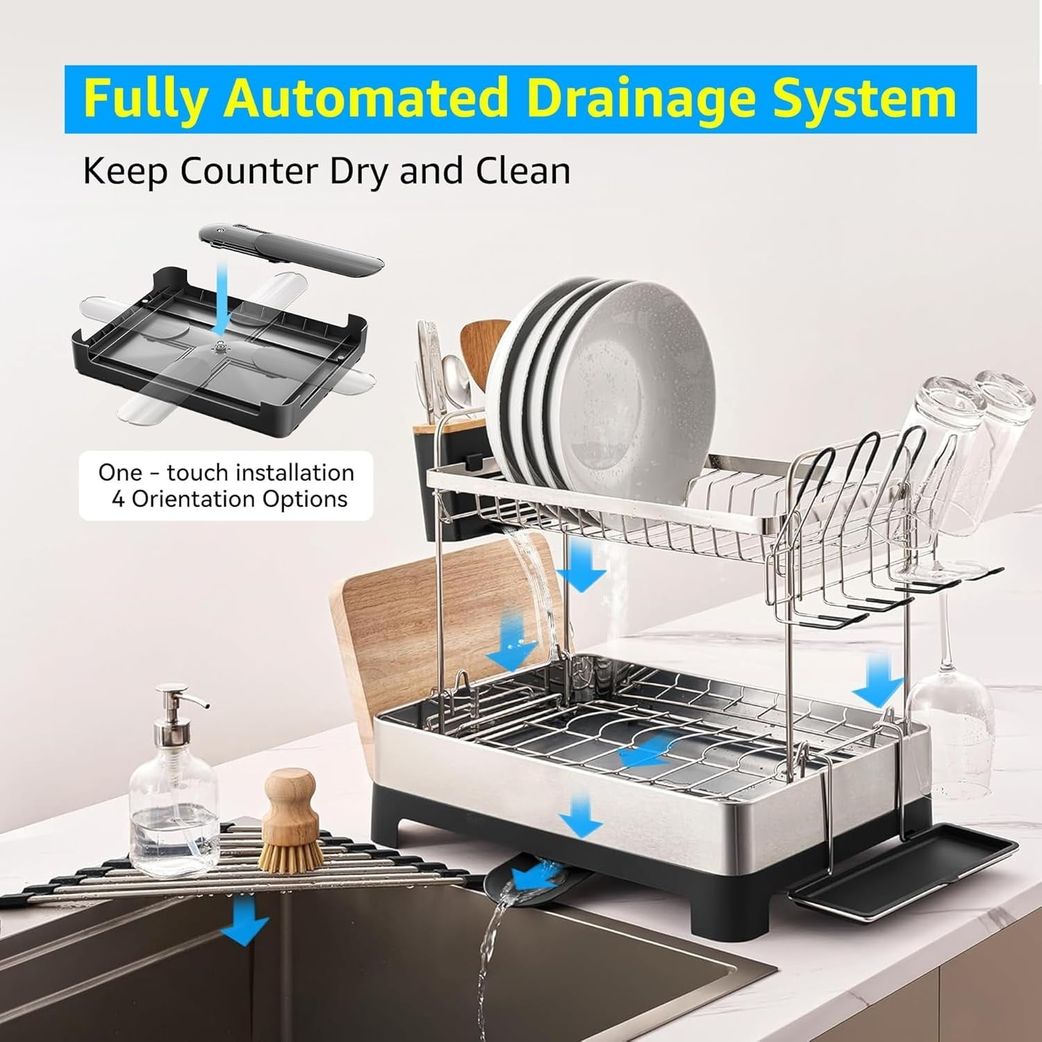 2 Tier Dish Drying Rack, Extra Large Dish Rack, Multifunctional Large ...