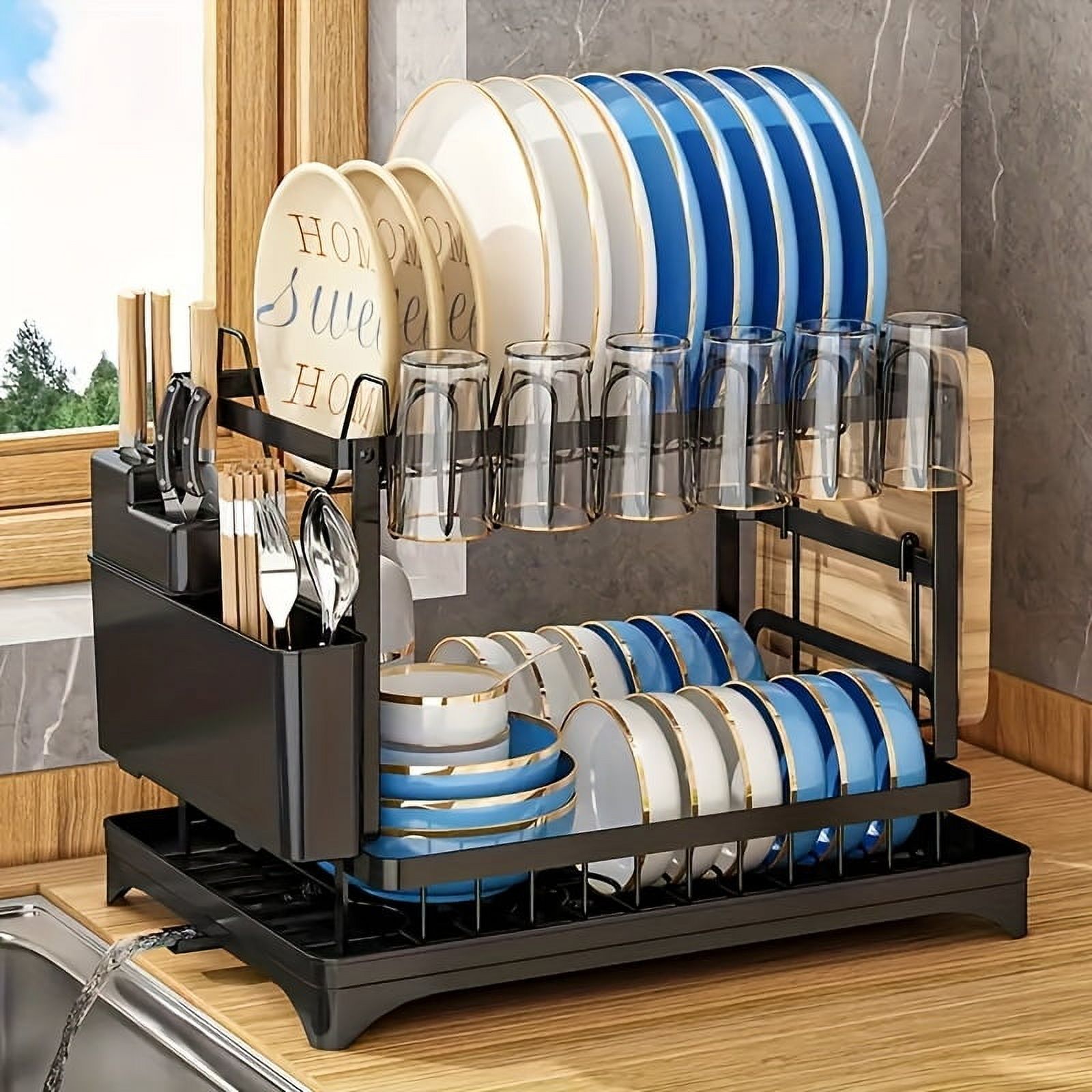 2 Tier Dish Drying Rack For Kitchen Counter, Dish Drainers For Kitchen ...