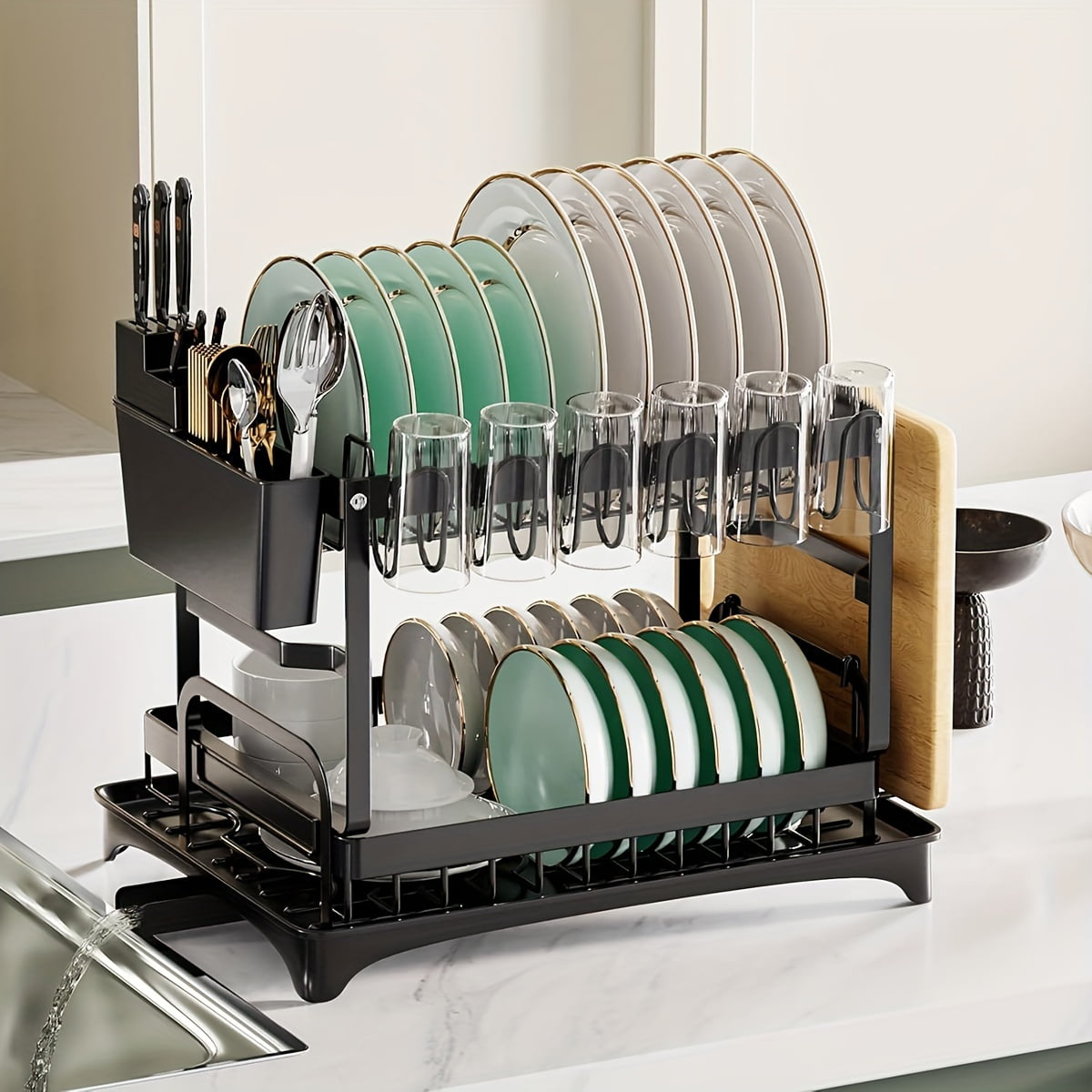 2 Tier Dish Drying Rack For Kitchen Counter, Dish Drainers For Kitchen ...
