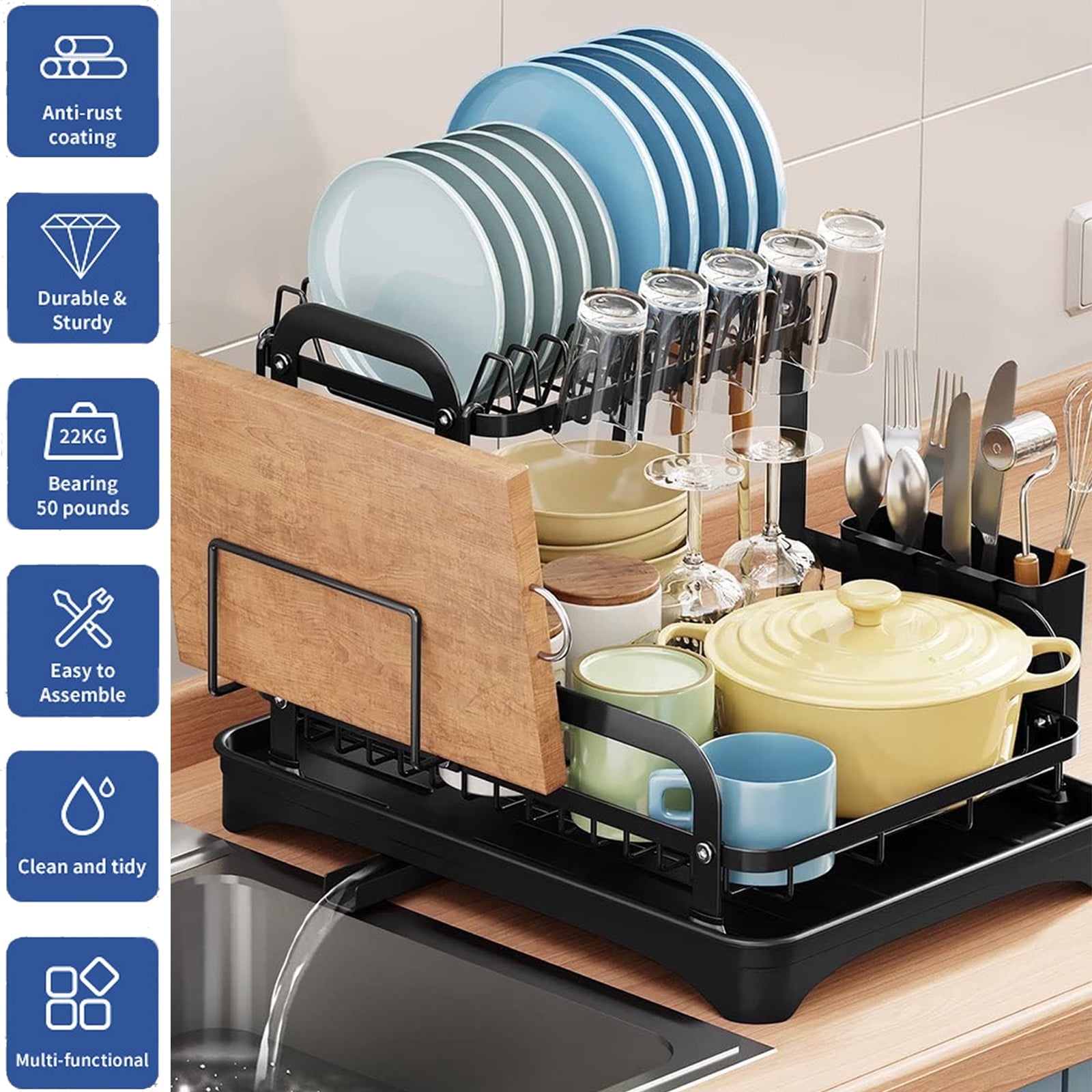 2 Tier Dish Drying Rack for Kitchen Counter, Large Dish Dryer Rack for ...