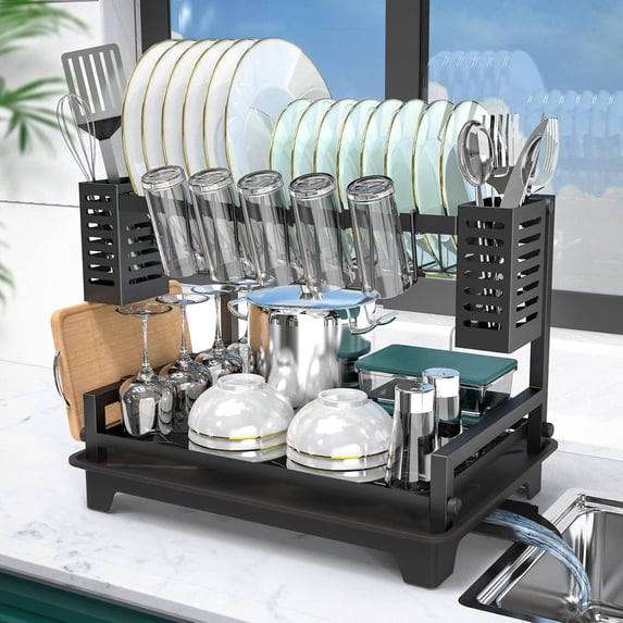2 Tier Dish Drying Rack for Kitchen Counter and Sink - Large Stainless ...