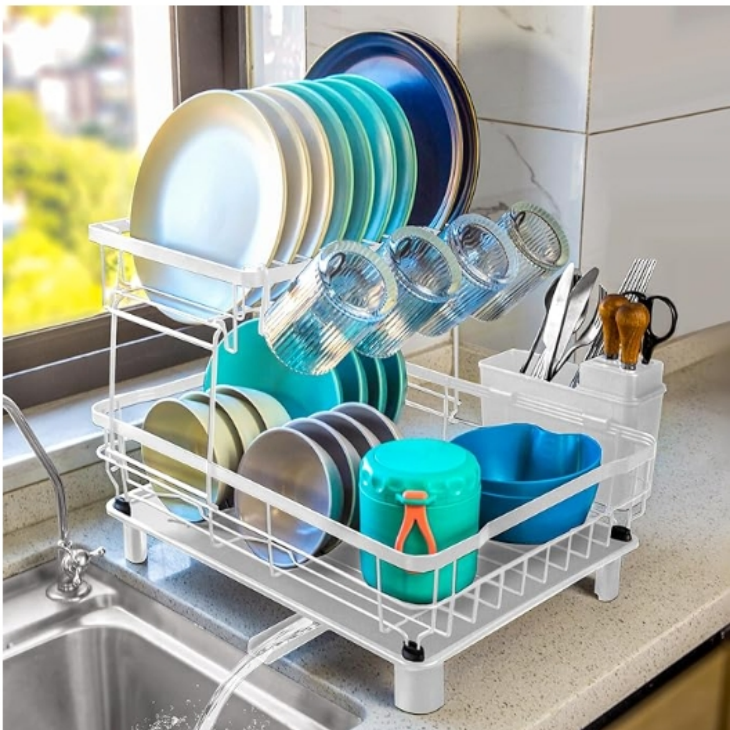 2-Tier Dish Drying Rack for Kitchen Counter,Space-Saving Dish Rack with ...