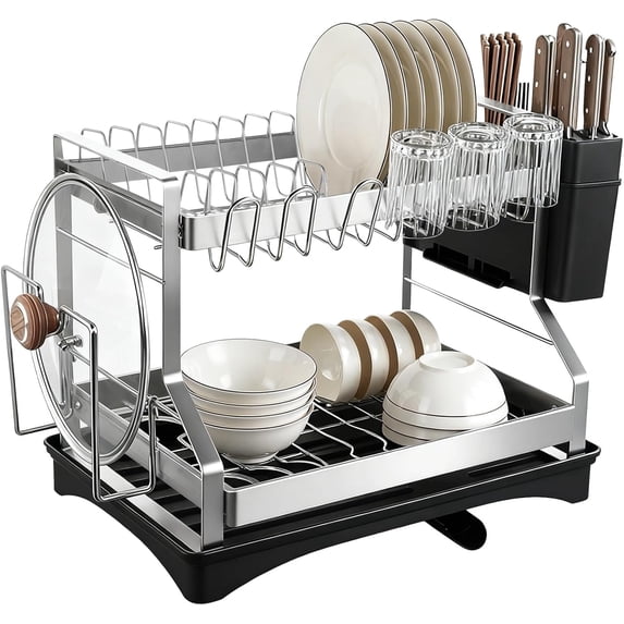 2 Tier Dish Drying Rack, Large Dish Rack for Kitchen Counter, Stainless ...