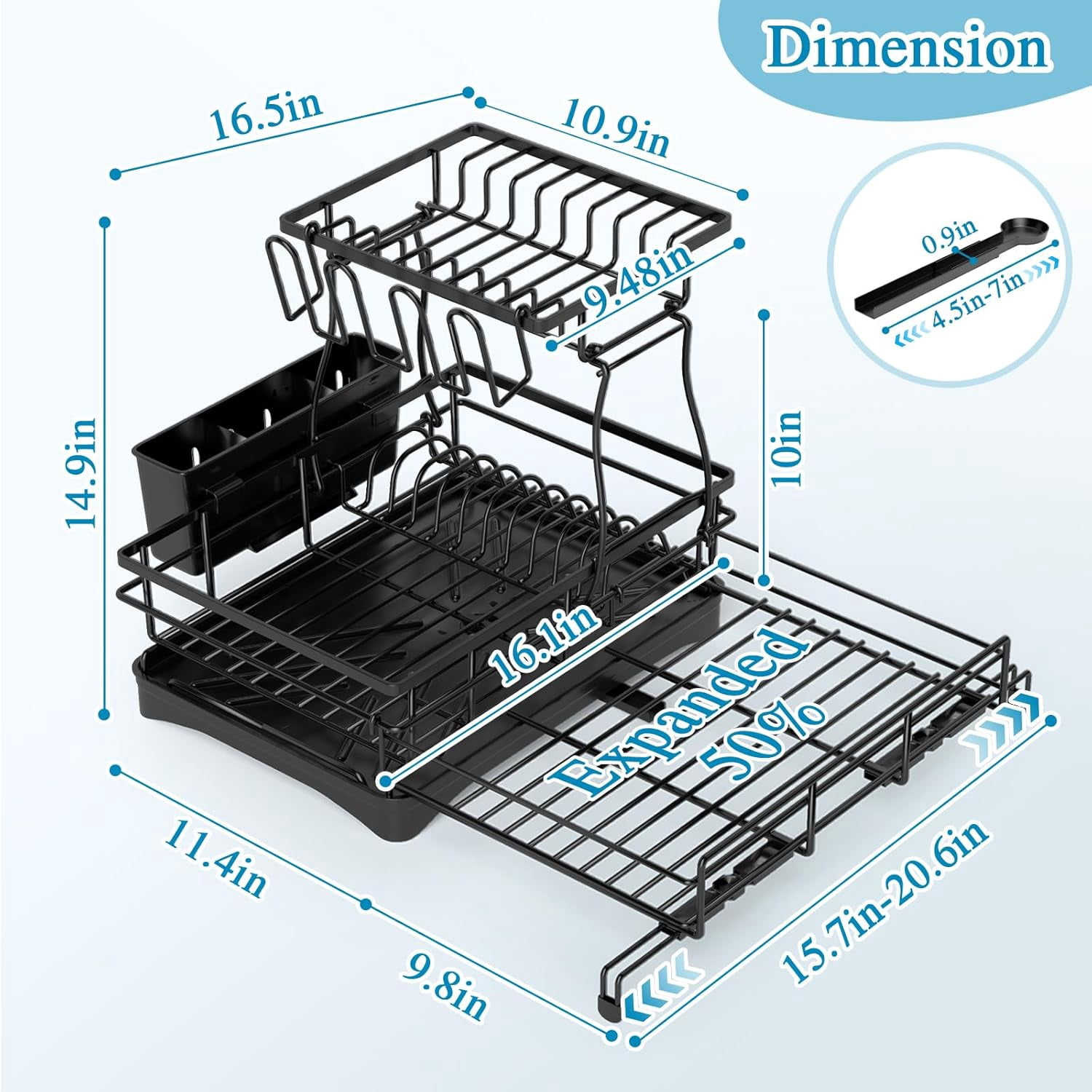 2 Tier Dish Drying Rack, Large Extendable Dish Racks for Kitchen ...