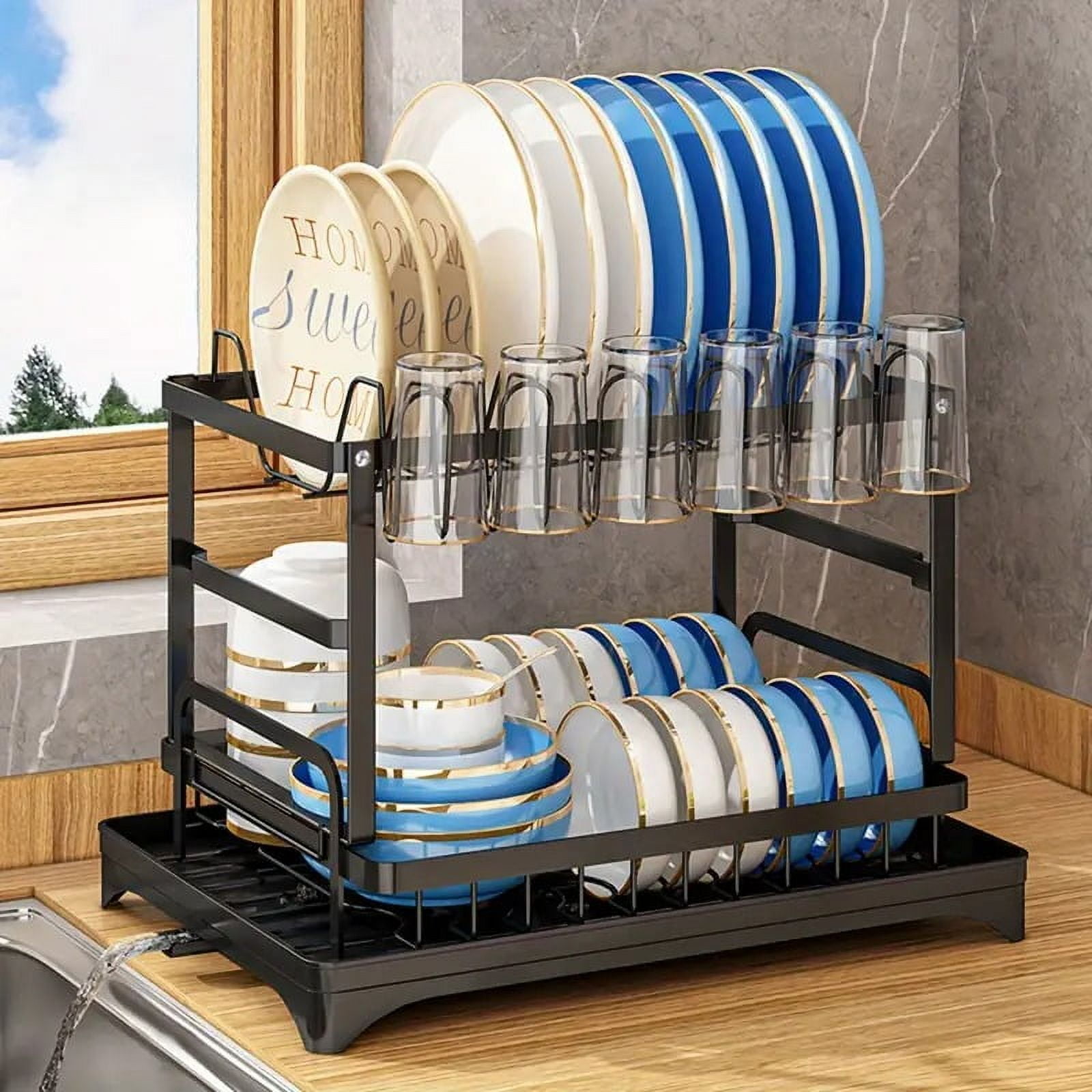 2-Tier Dish Drying Rack, Stainless Steel Dish Rack for Kitchen Counter ...