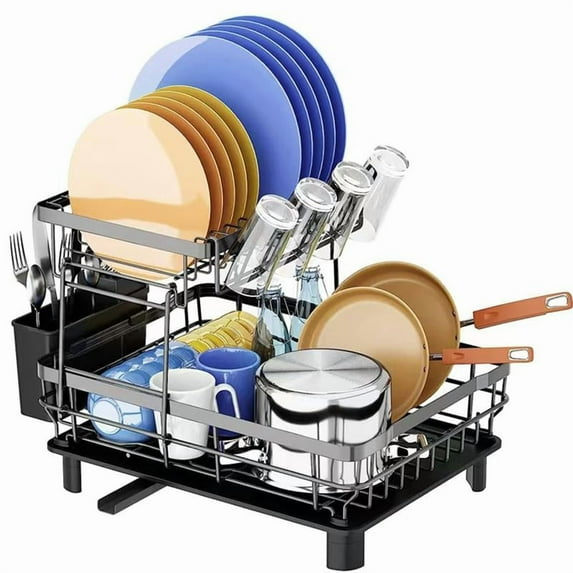 2 Tier Dish Drying Rack Stainless Steel Drainboard Iron Dish Drainers ...