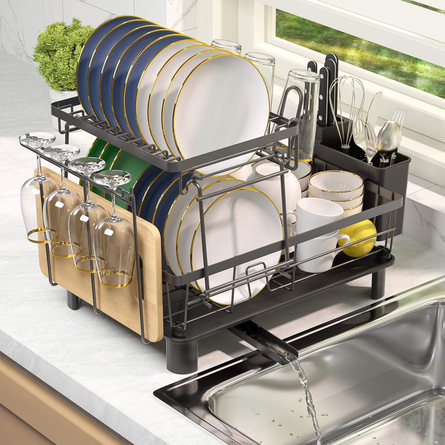 2-Tier Dish Drying Rack - Stainless Steel Kitchen Counter Dish Rack ...