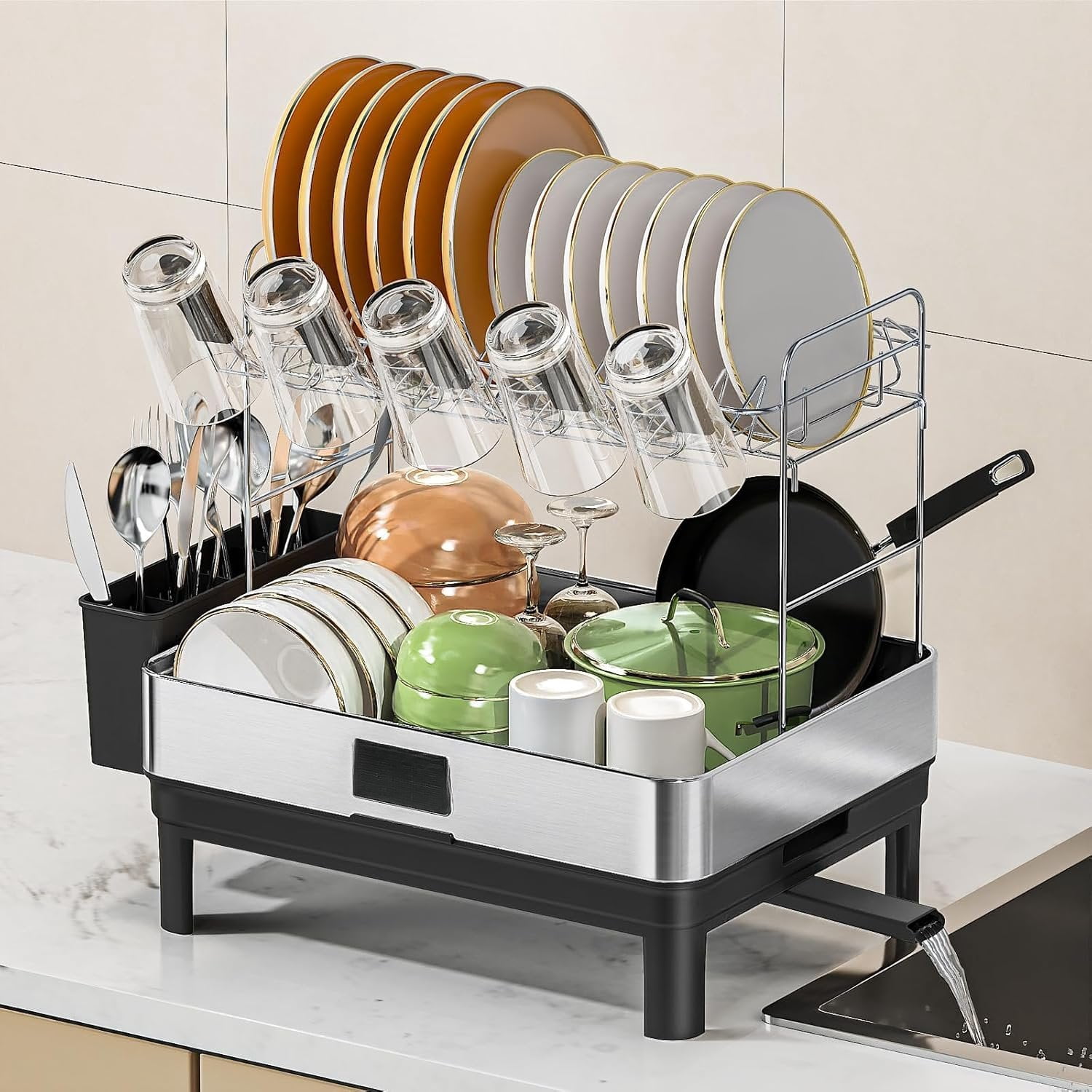 2 Tier Dish Drying Rack, Thicker 304 Stainless Steel Dish Racks for ...