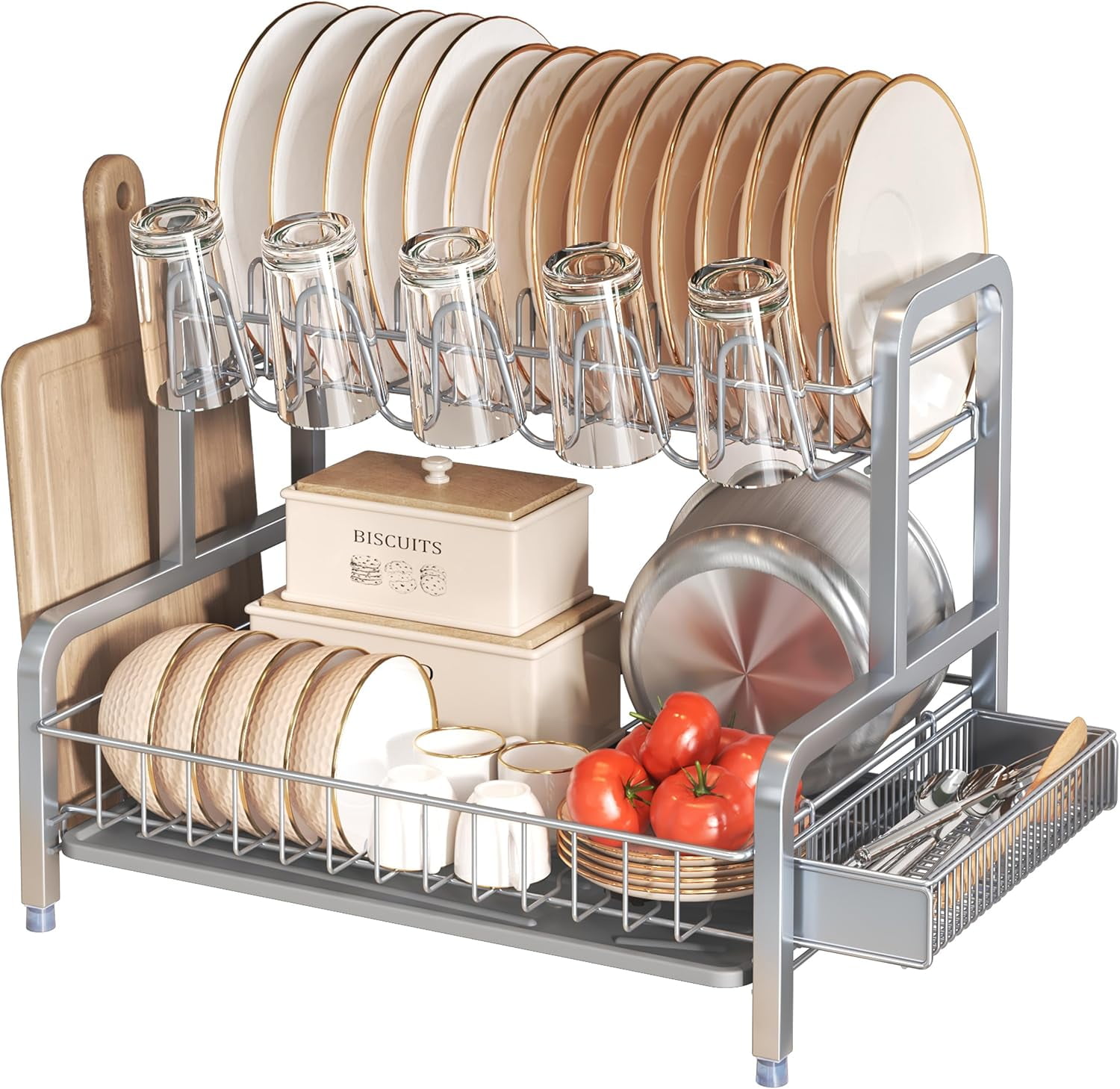 2 Tier Dish Drying Rack and Drainboard Set, Large Stainless Steel Dish Drainers for Kitchen ...
