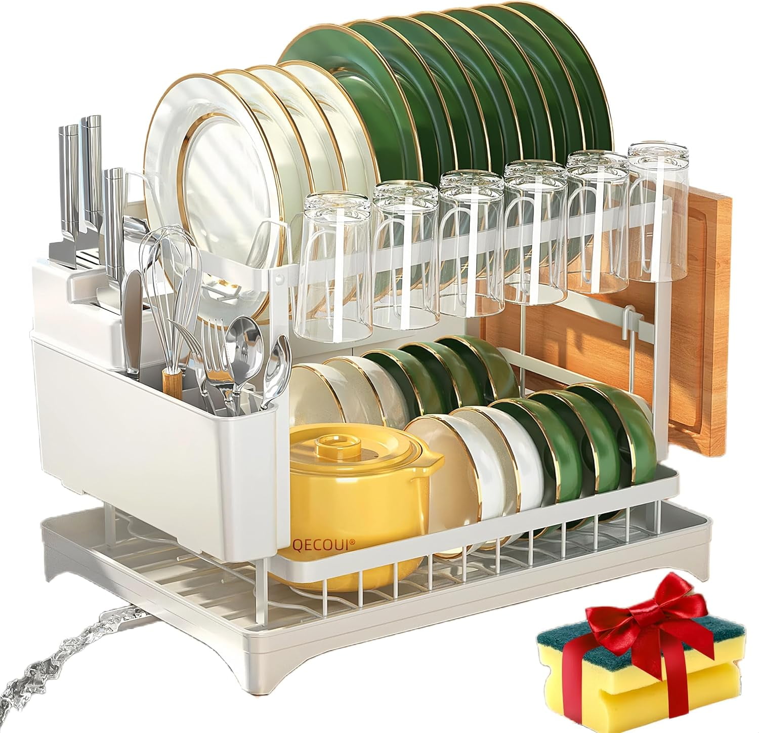 2-Tier Dish Drying Rack with Drainboard, Sink & Countertop Metal Dish Rack Organizer, Dish ...