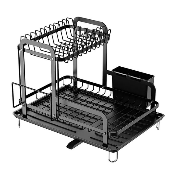 2-Tier Dish Drying Rack with Drainboard & Utensil Holder - Space Saving ...
