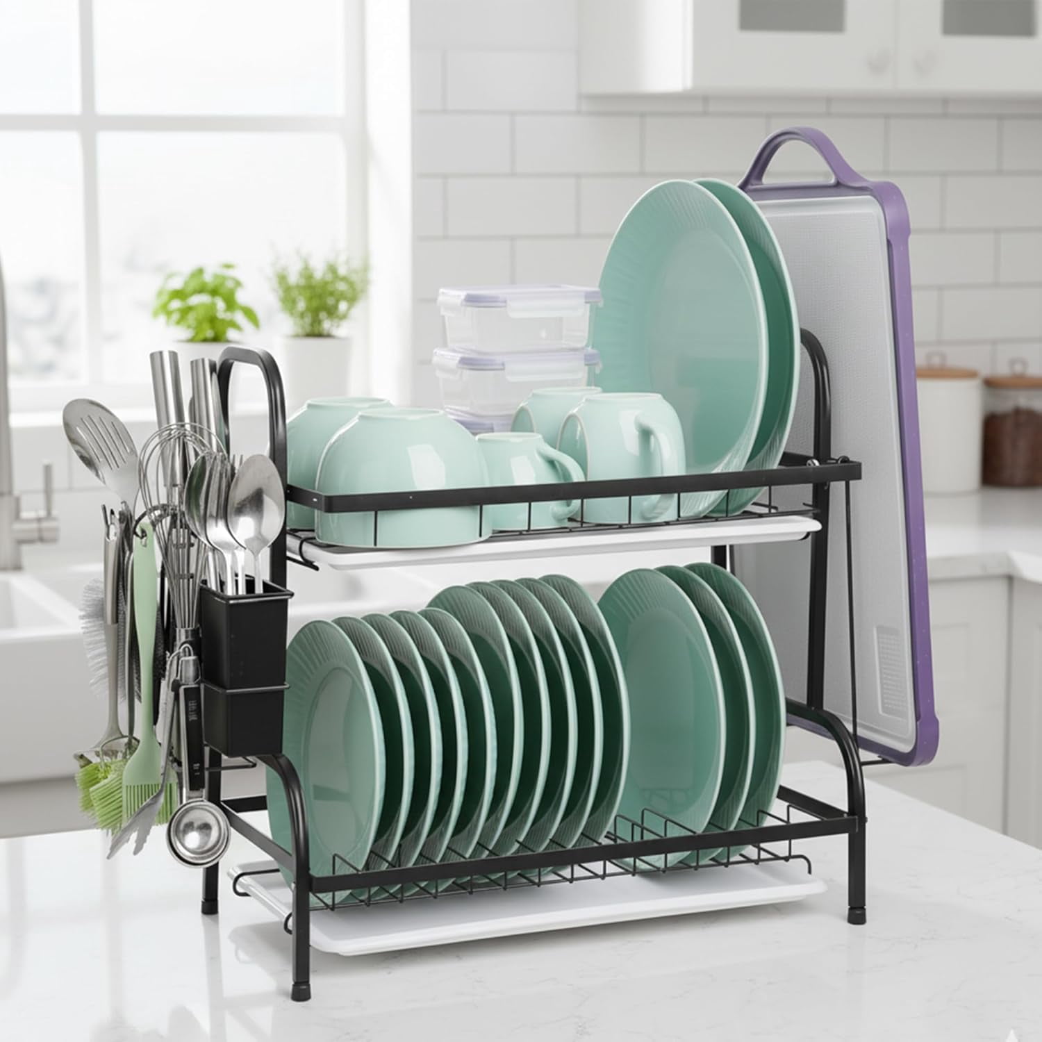2 Tier Dish Drying Racks with Drainboard,Large Capacity Stainless Steel ...