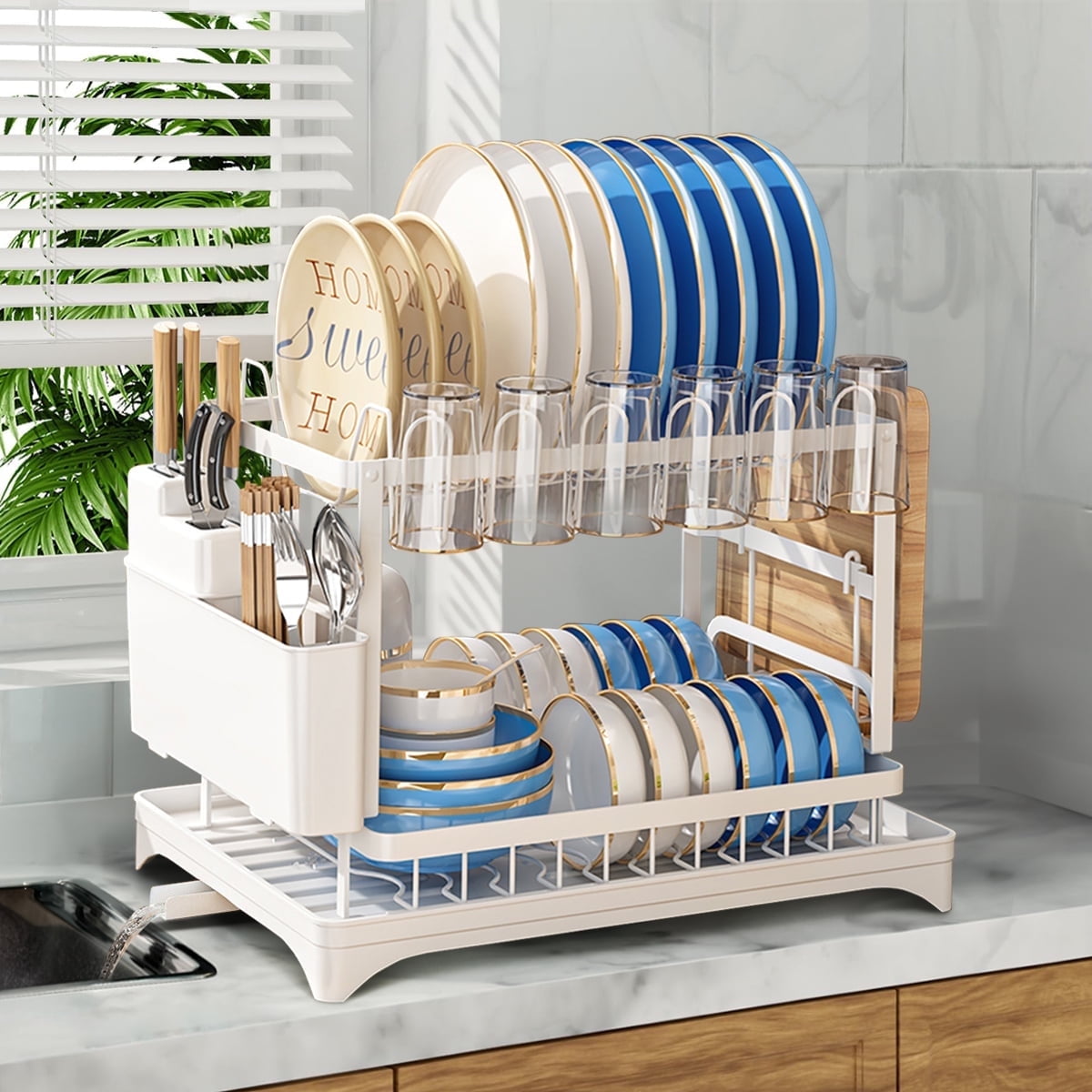Brochao 2-Tier Dish Rack, Stainless Steel Dish Rack with Drain Board ...