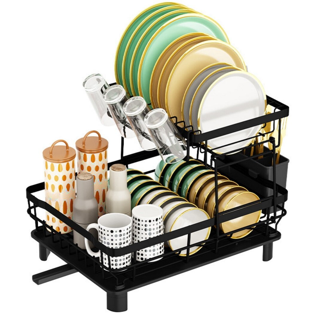 2 Tier Dish Rack and Dish Drainer for Kitchen Counter, Dish Drying Rack ...