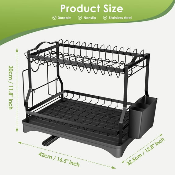 Dish Drying Rack 2 Tiers for Kitchen Counter, Space-Saving Large Dish ...