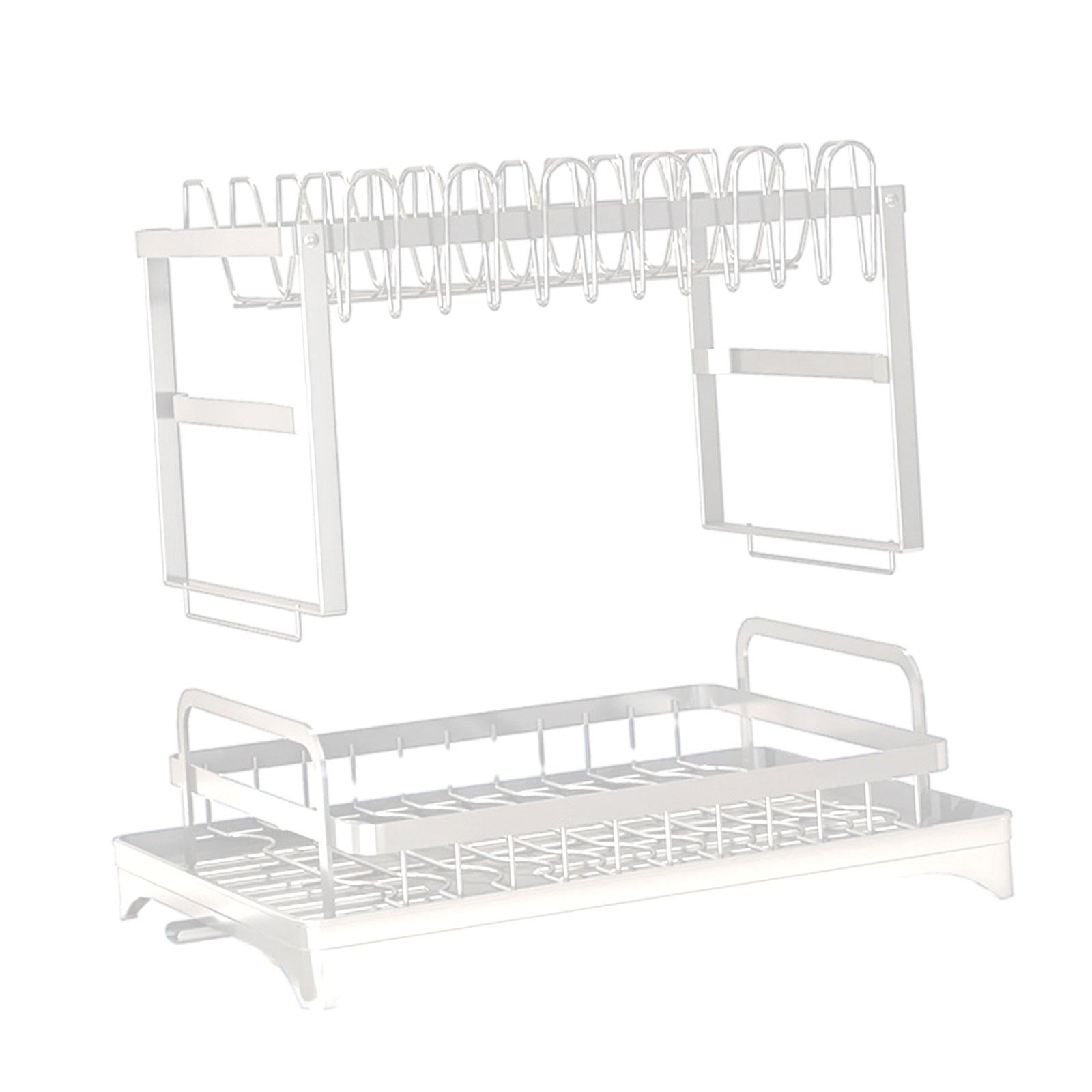 2 Tier Dish Rack with Cups Holder with Drainboard Detachable for ...