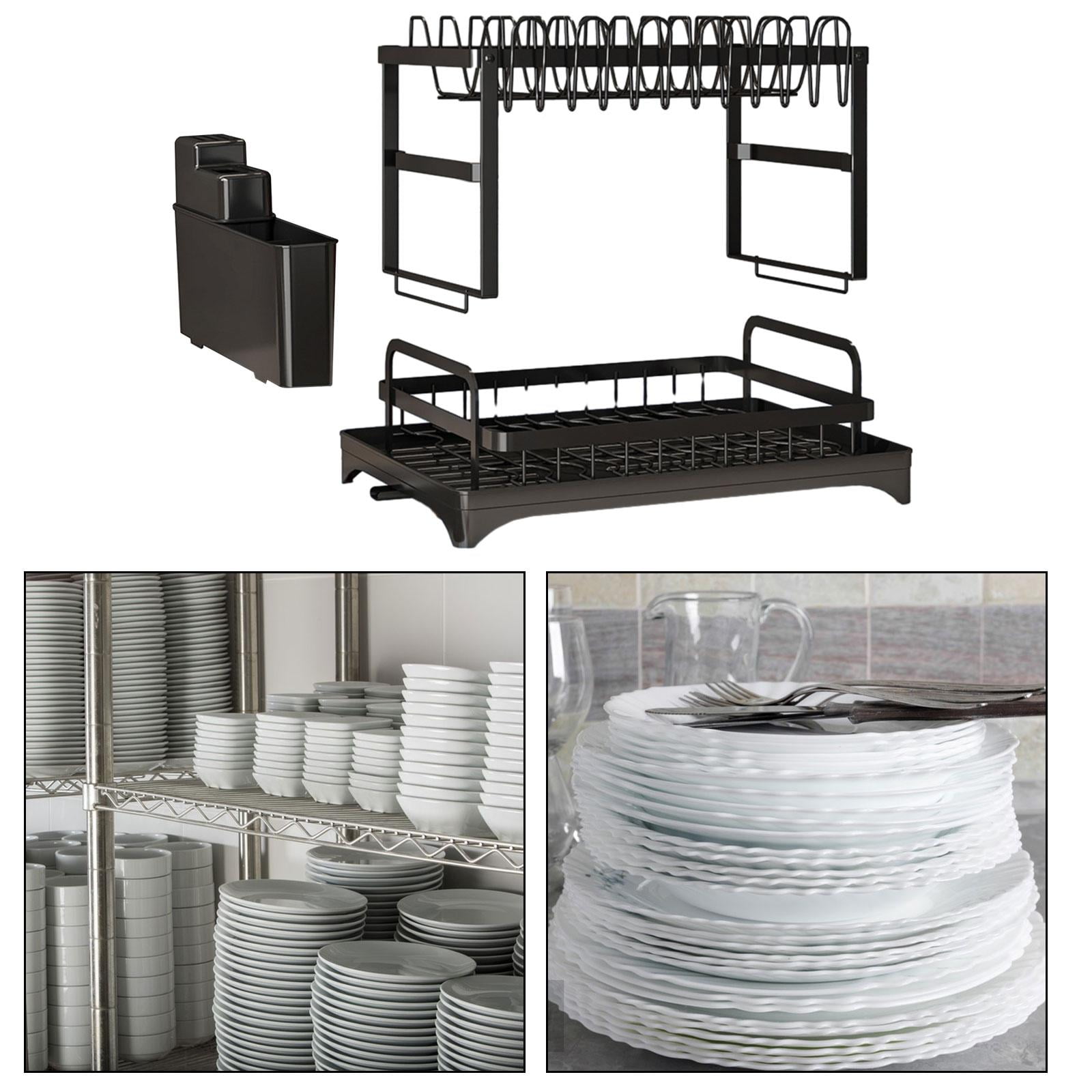 2 Tier Dish Rack with Cups Holder with Drainboard Detachable for ...