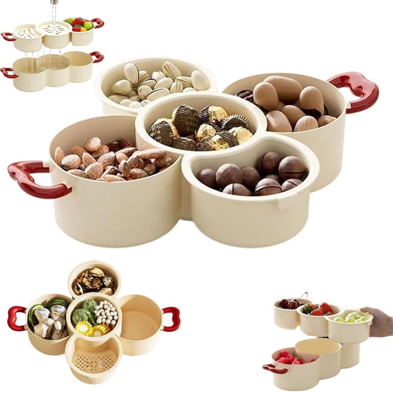 2-Tier Divided Serving Platter with Handle,Multifunctional Fruit ...