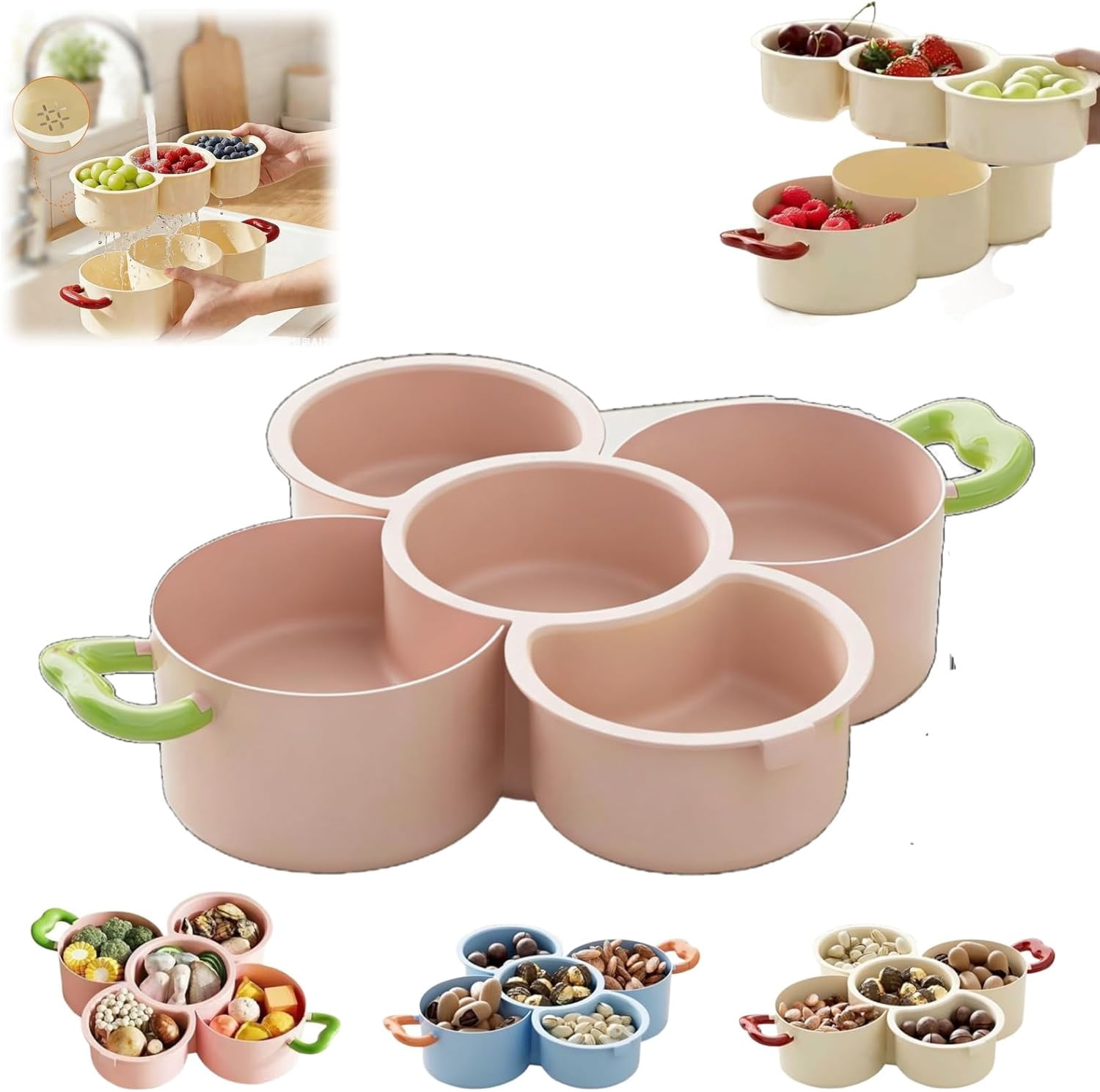 2-Tier Divided Serving Platter with Handle,Stackable Multifunctional ...