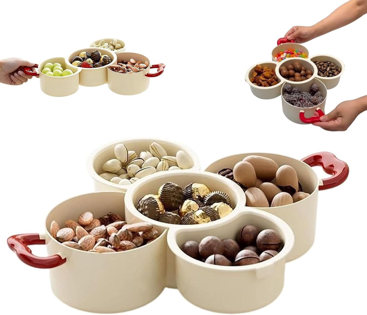 2-Tier Divided Serving Platter with Handle - Stackable Multifunctional ...