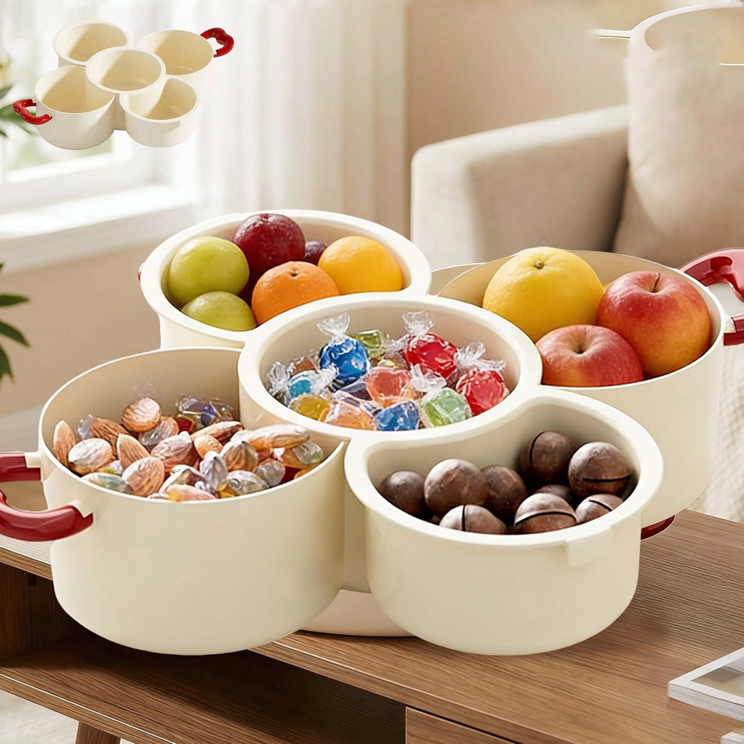 2-Tier Divided Serving Platter with Handle, Stackable-Double Layer ...