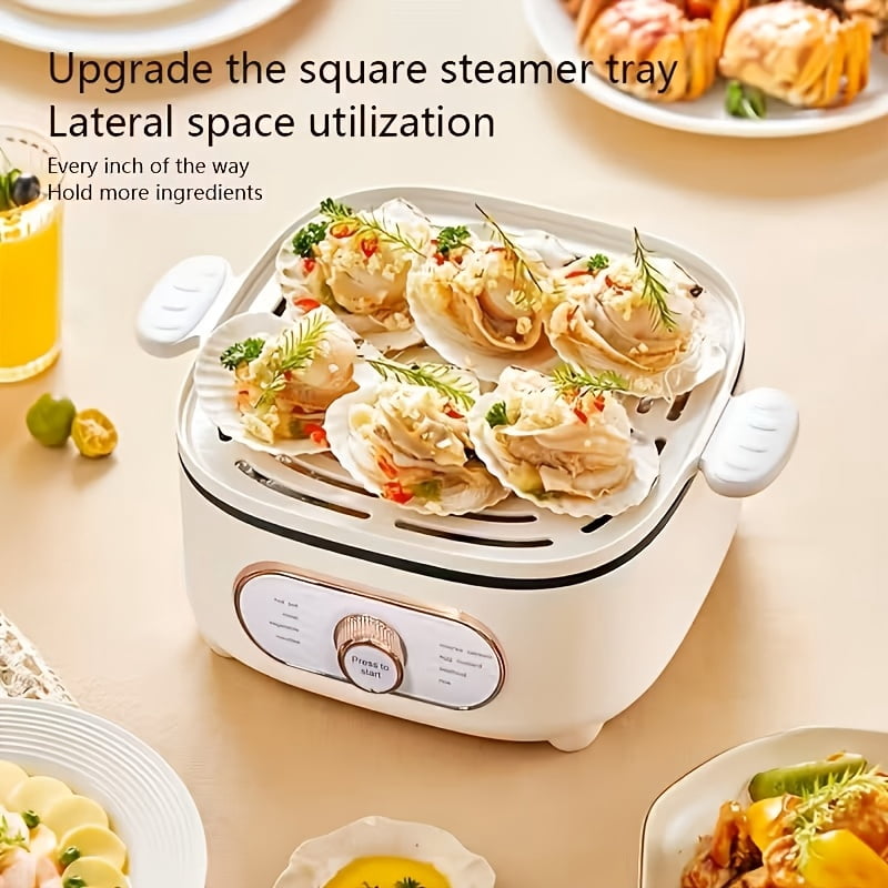 2-Tier Electric Food Steamer with Knob Control, Dual-Function Appliance ...