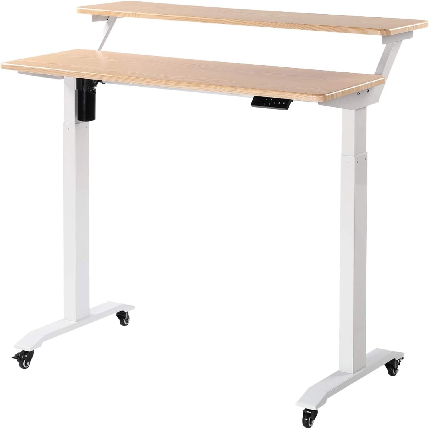 - 2 Tier Electric Height Adjustable Standing Desk with Wheels Electric ...