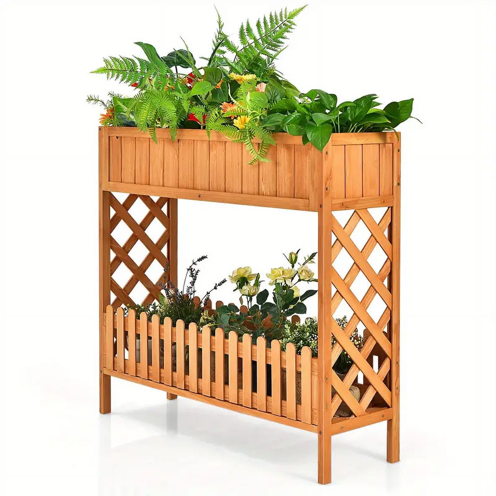 Wooden Raised Garden Bed, 2-Tier Elevated Planter Box Stand for ...