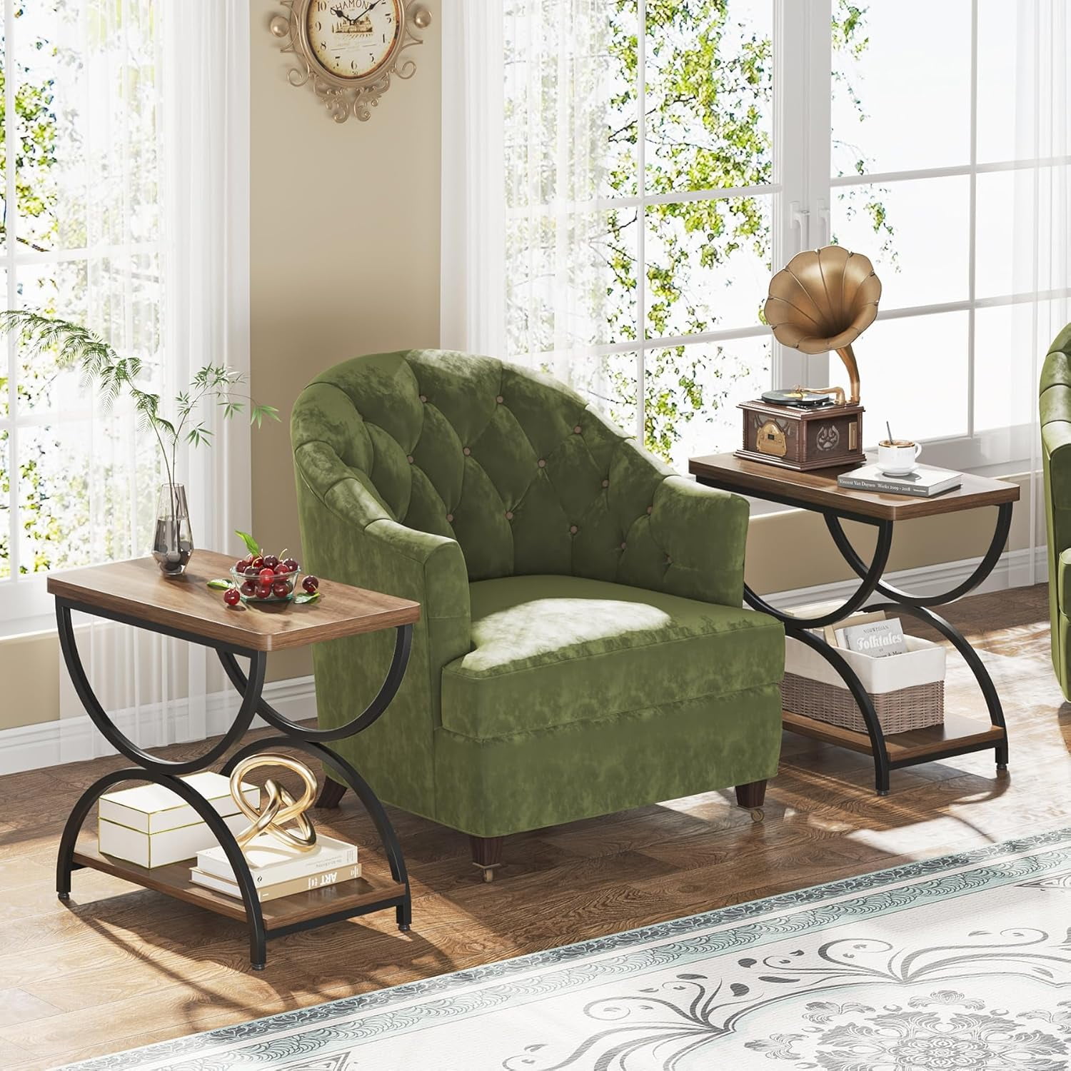 2-Tier End Side Table with Stylish Metal Frame, Vintage Rectangular ...