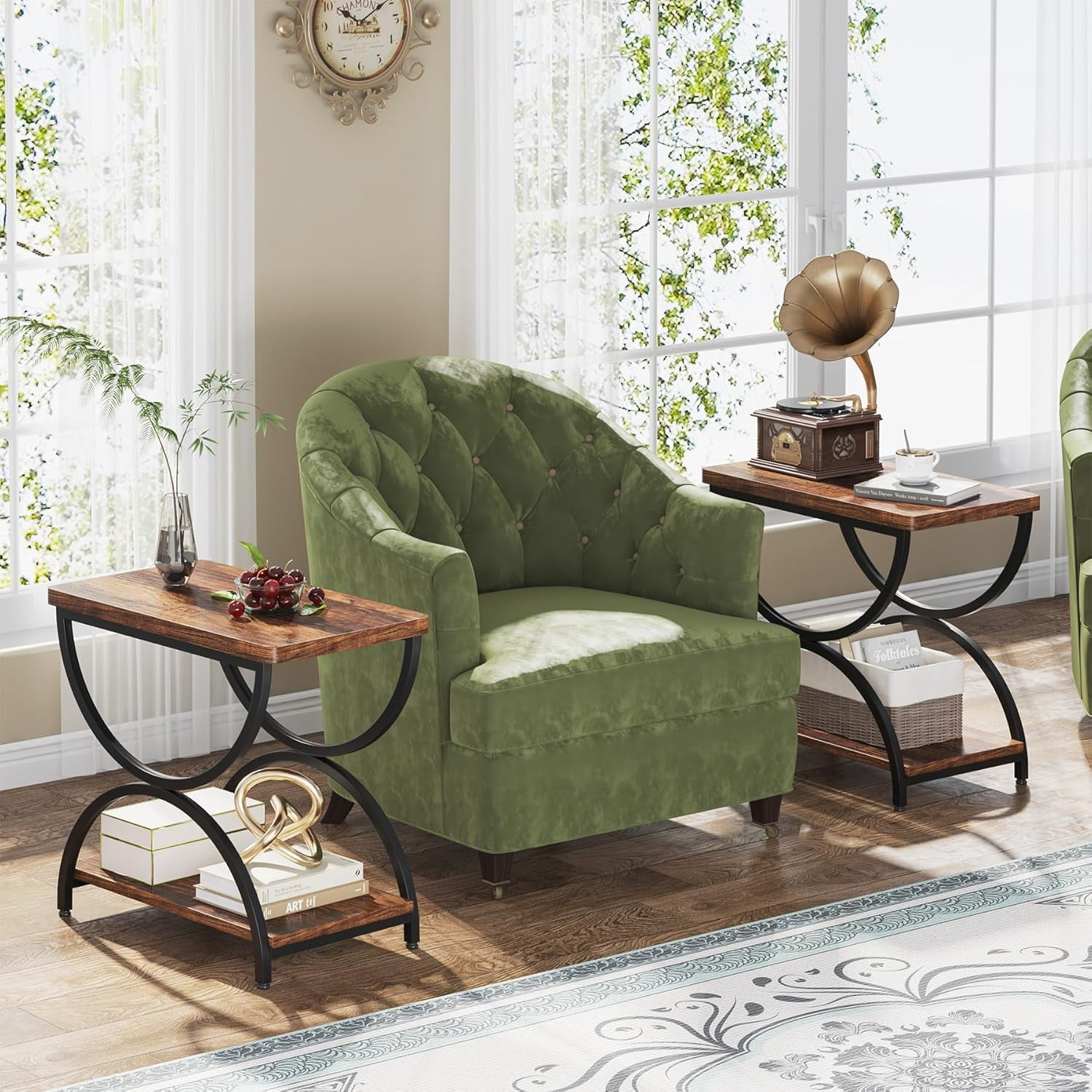 2-Tier End Side Table with Stylish Metal Frame, Vintage Rectangular ...