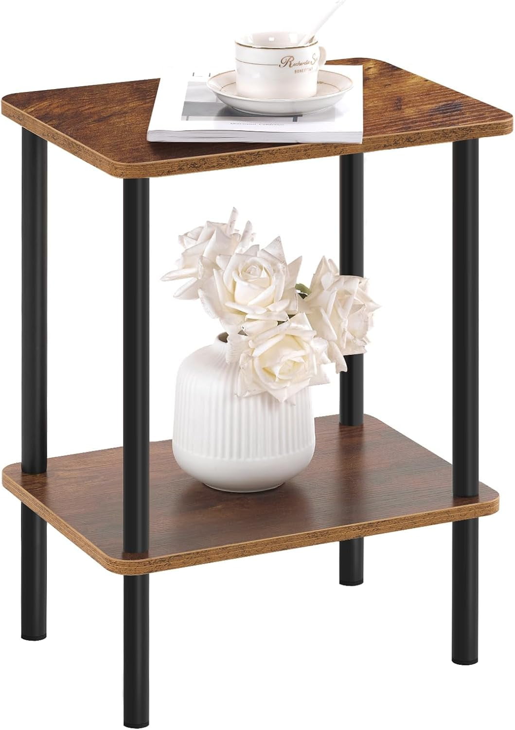 2 Tier End Table, Boho Side Table with Storage Shelf, Nightstand ...