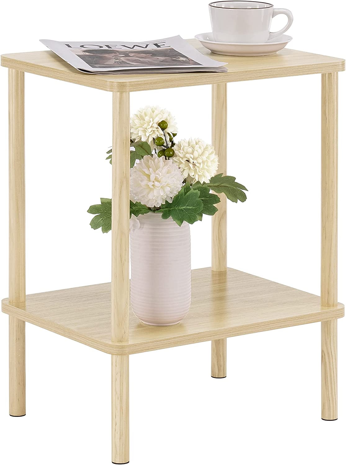 2 Tier End Table, Boho Side Table with Storage Shelf, Nightstand ...