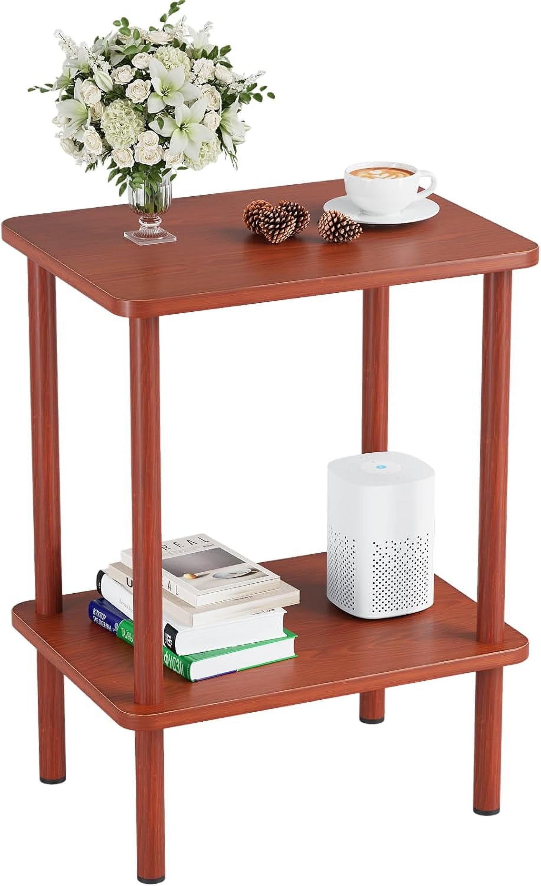 2 Tier End Table, Boho Side Table with Storage Shelf, Nightstand ...
