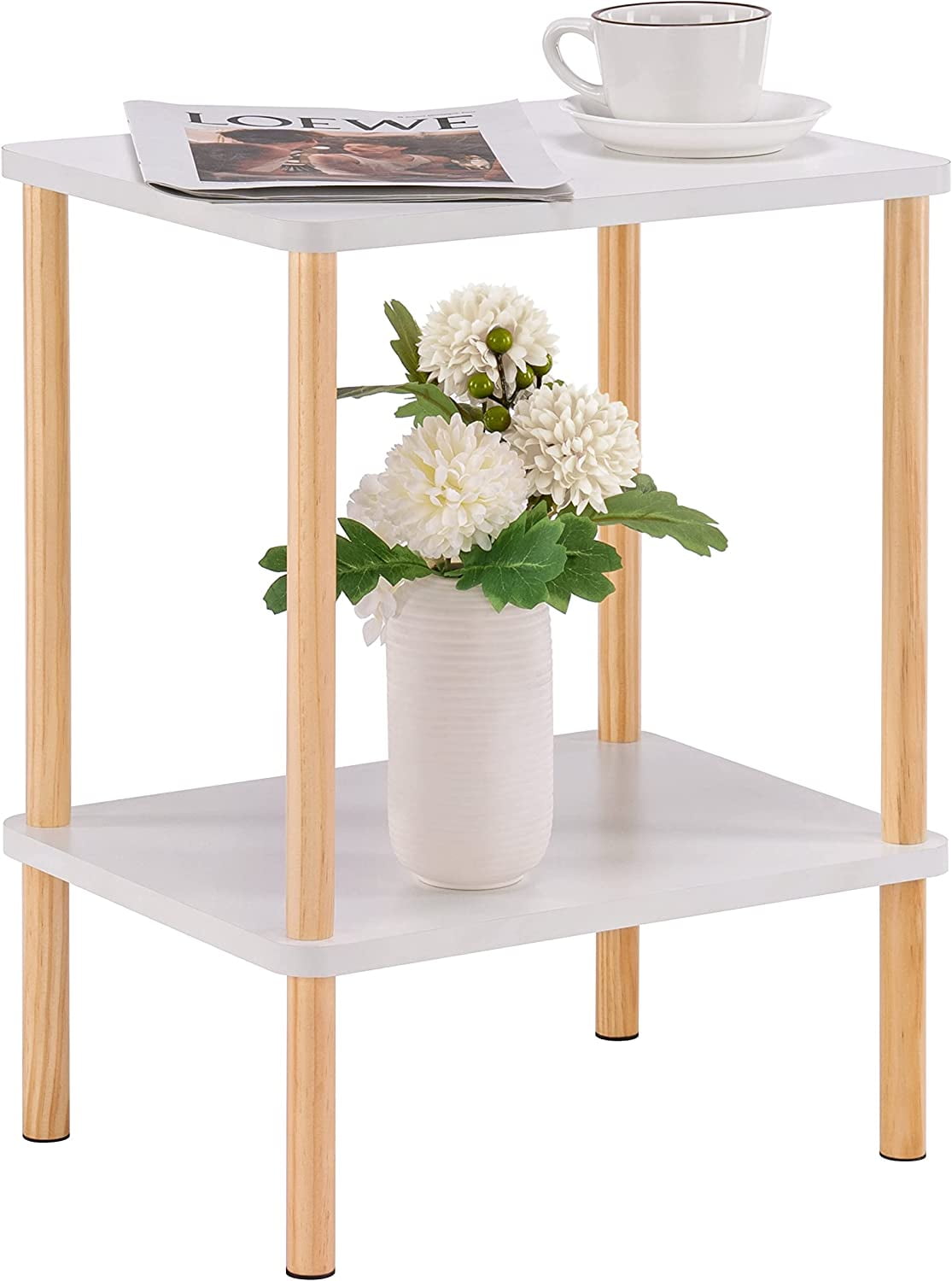 2 Tier End Table, Boho Side Table with Storage Shelf, Nightstand ...