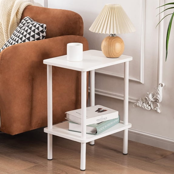 2 Tier End Table, Boho Side Table with Storage Shelf, Nightstand ...