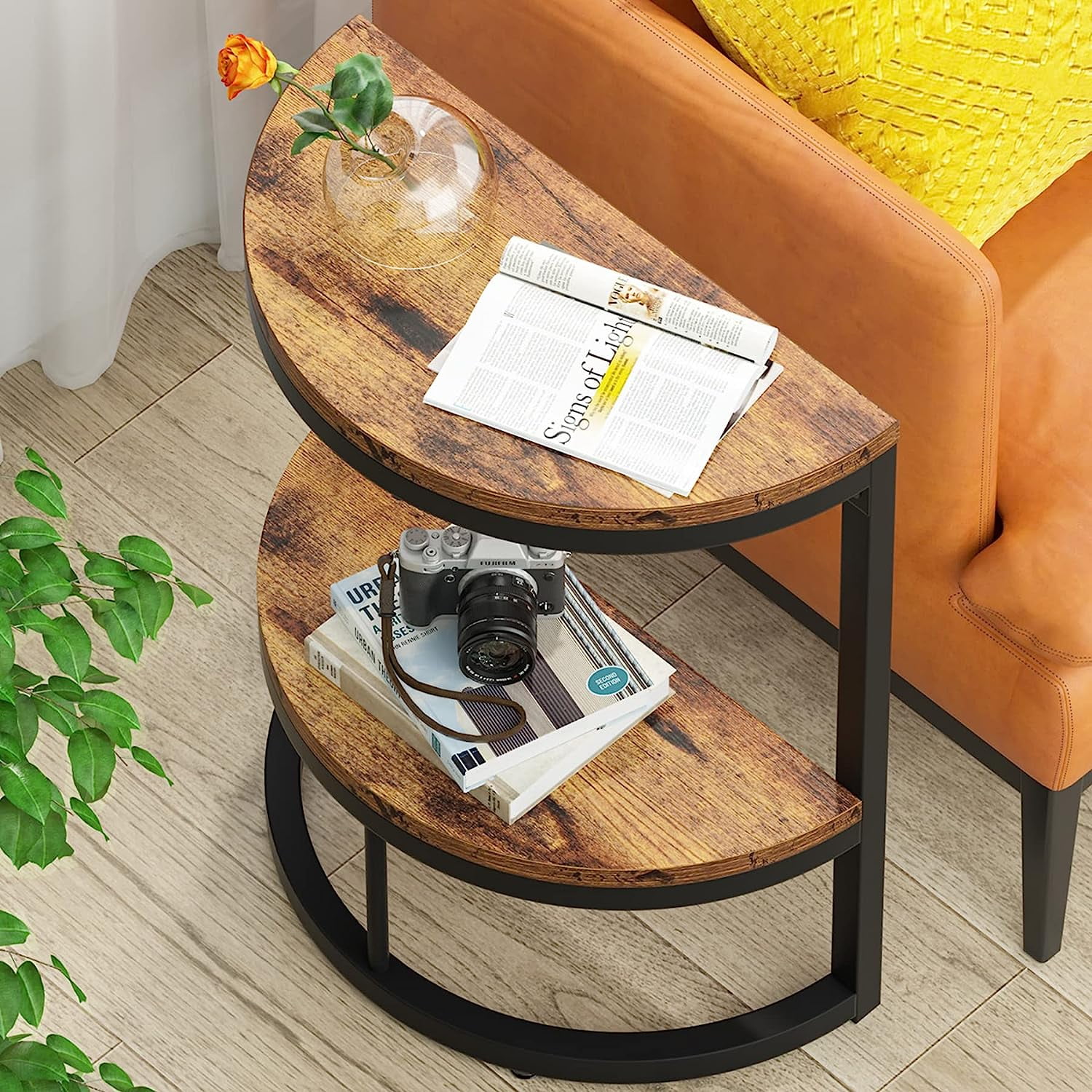 **2-tier end table half round, narrow semi circle side tables with ...